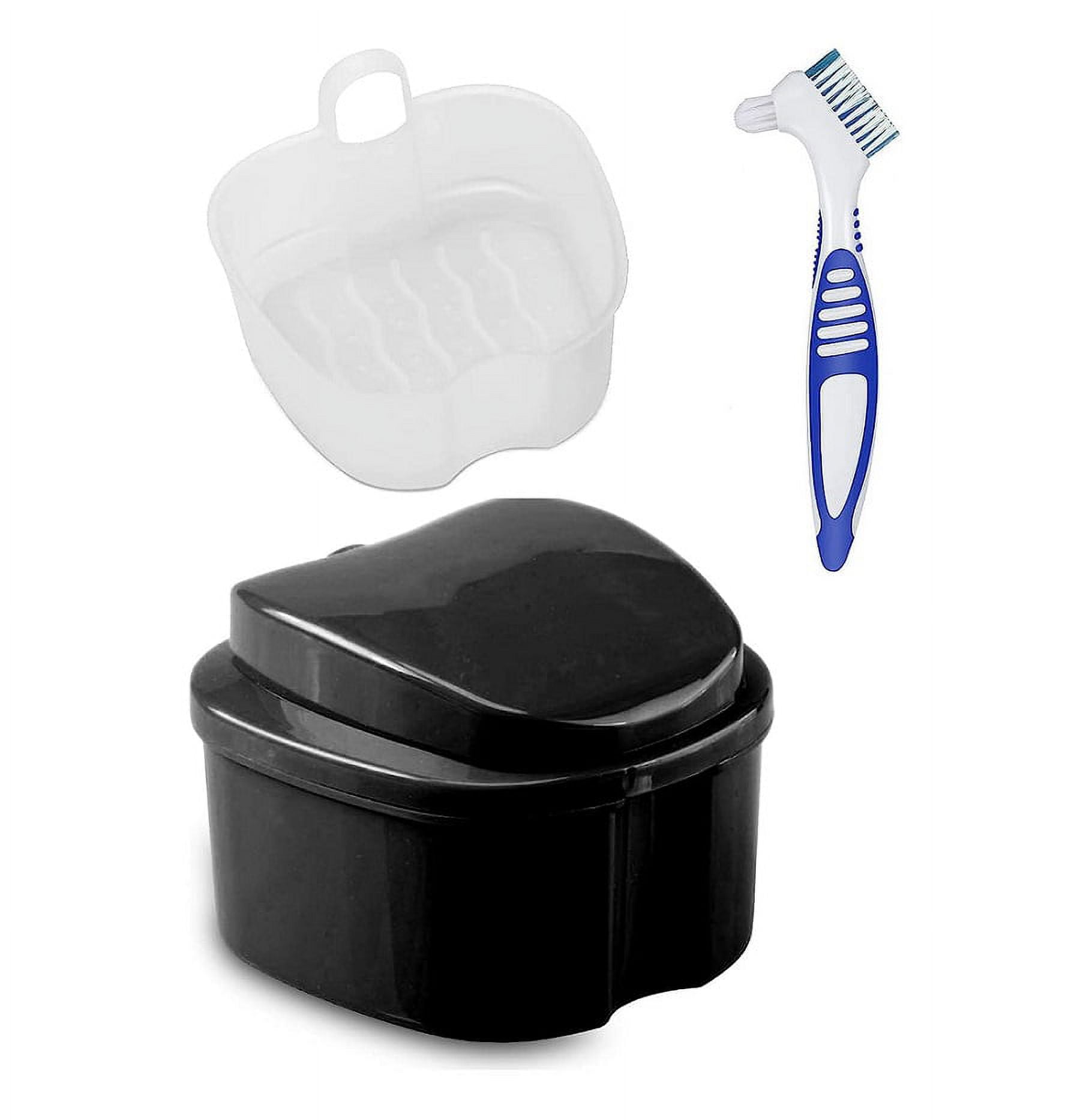 Denture Bath Box with Cleaner Brush with Rinsing Basket Tray Container ...