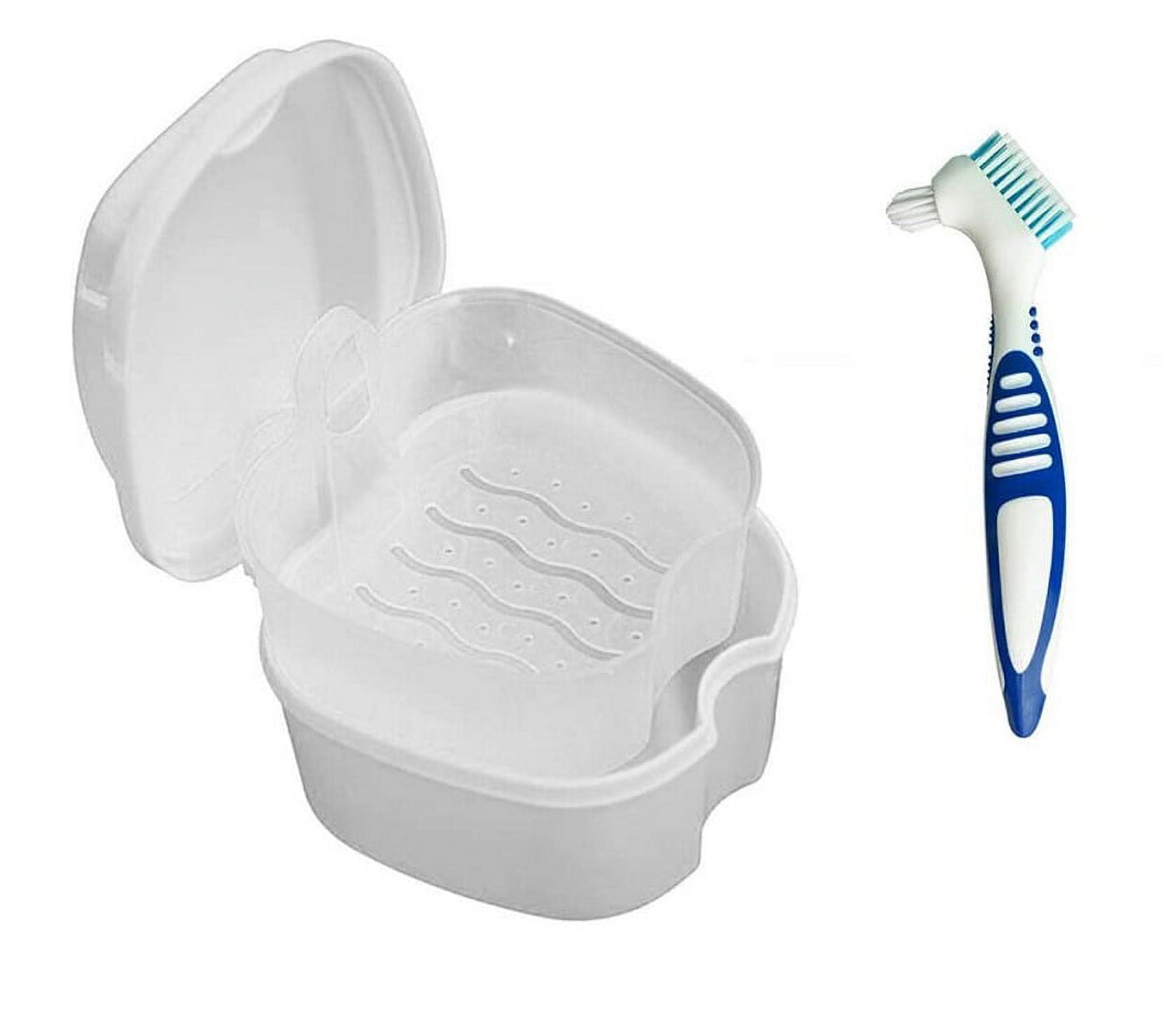 Denture Bath Box with Cleaner Brush with Rinsing Basket Tray Container ...