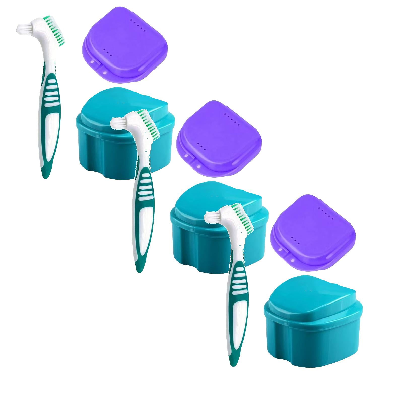 Denture Bath Case Cup With Denture Cleaner Brush & Retainer Holder Box ...