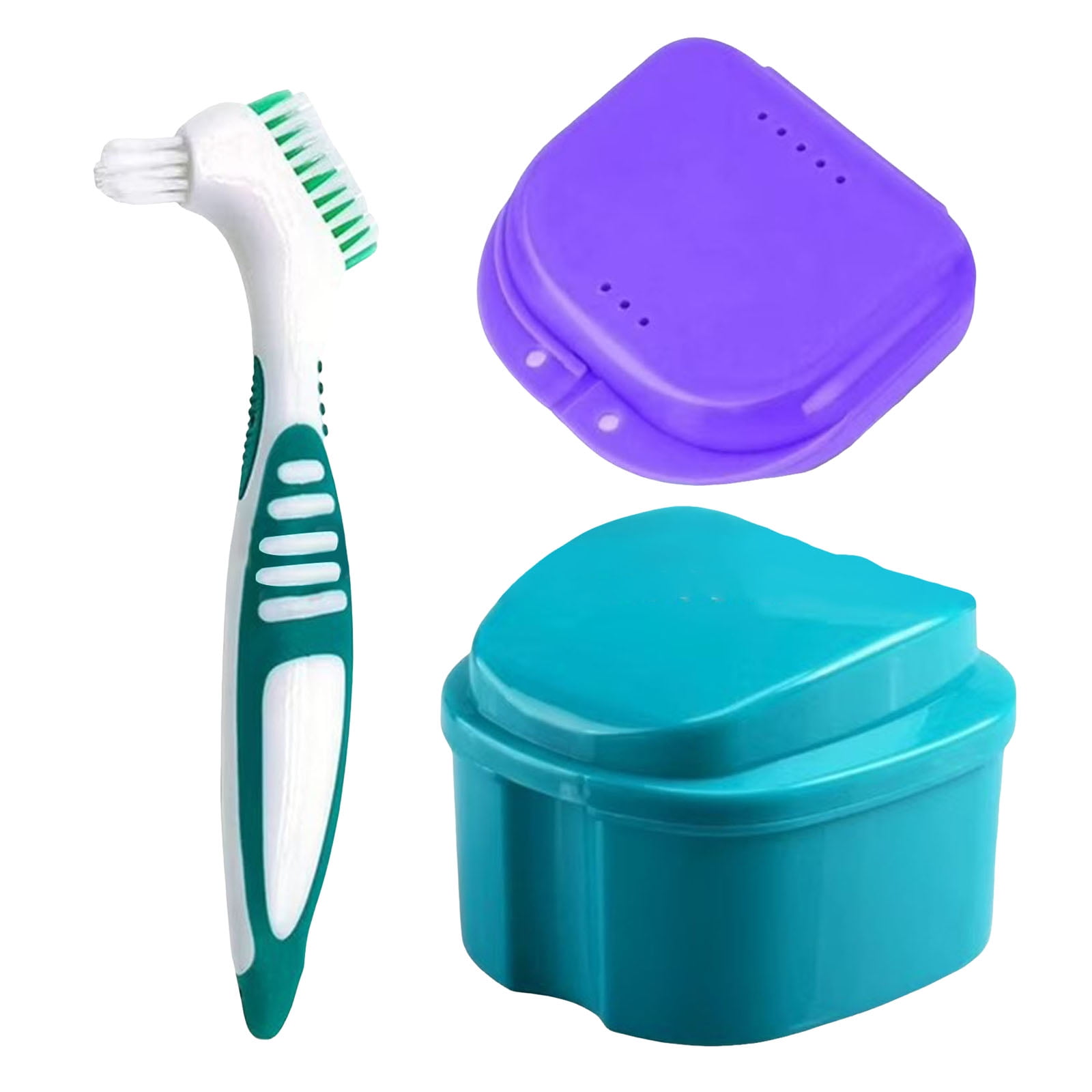 Denture Bath Case Cup With Denture Cleaner Brush & Retainer Holder Box ...