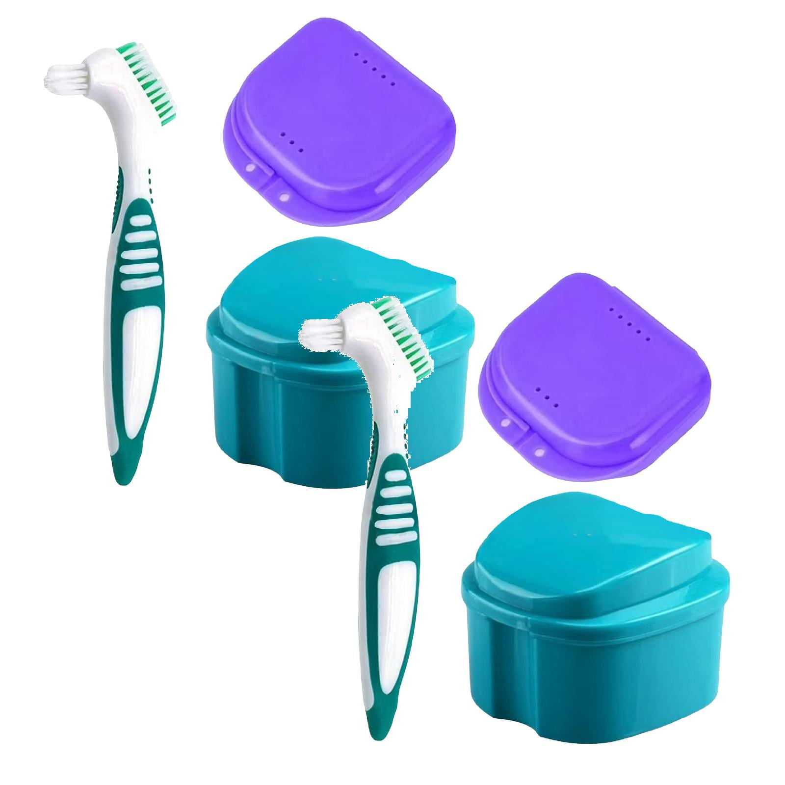 Denture Bath Case Cup With Denture Cleaner Brush & Retainer Holder Box ...