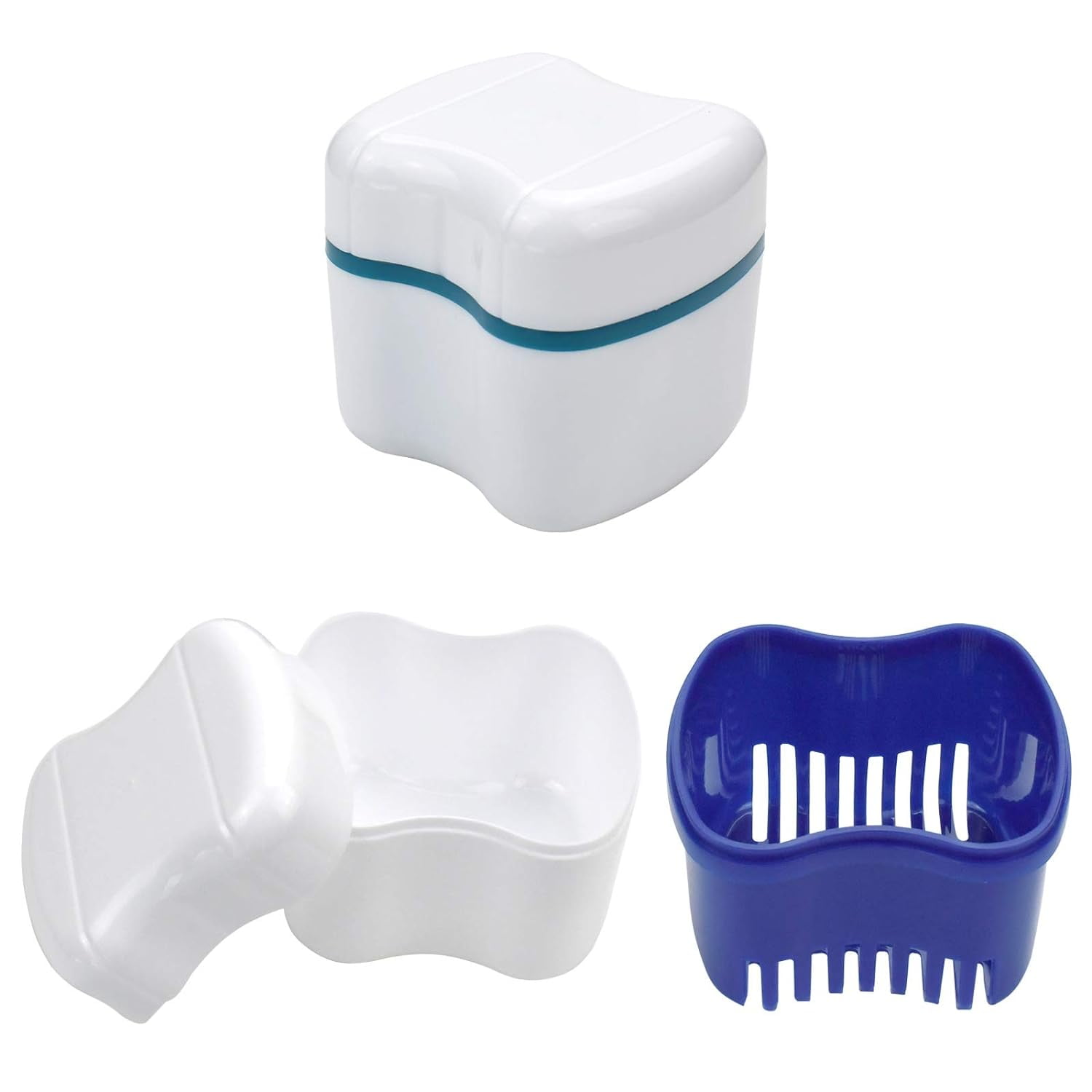 Denture Bath Cups with Strainer & Lid for Soaking False Teeth Container ...