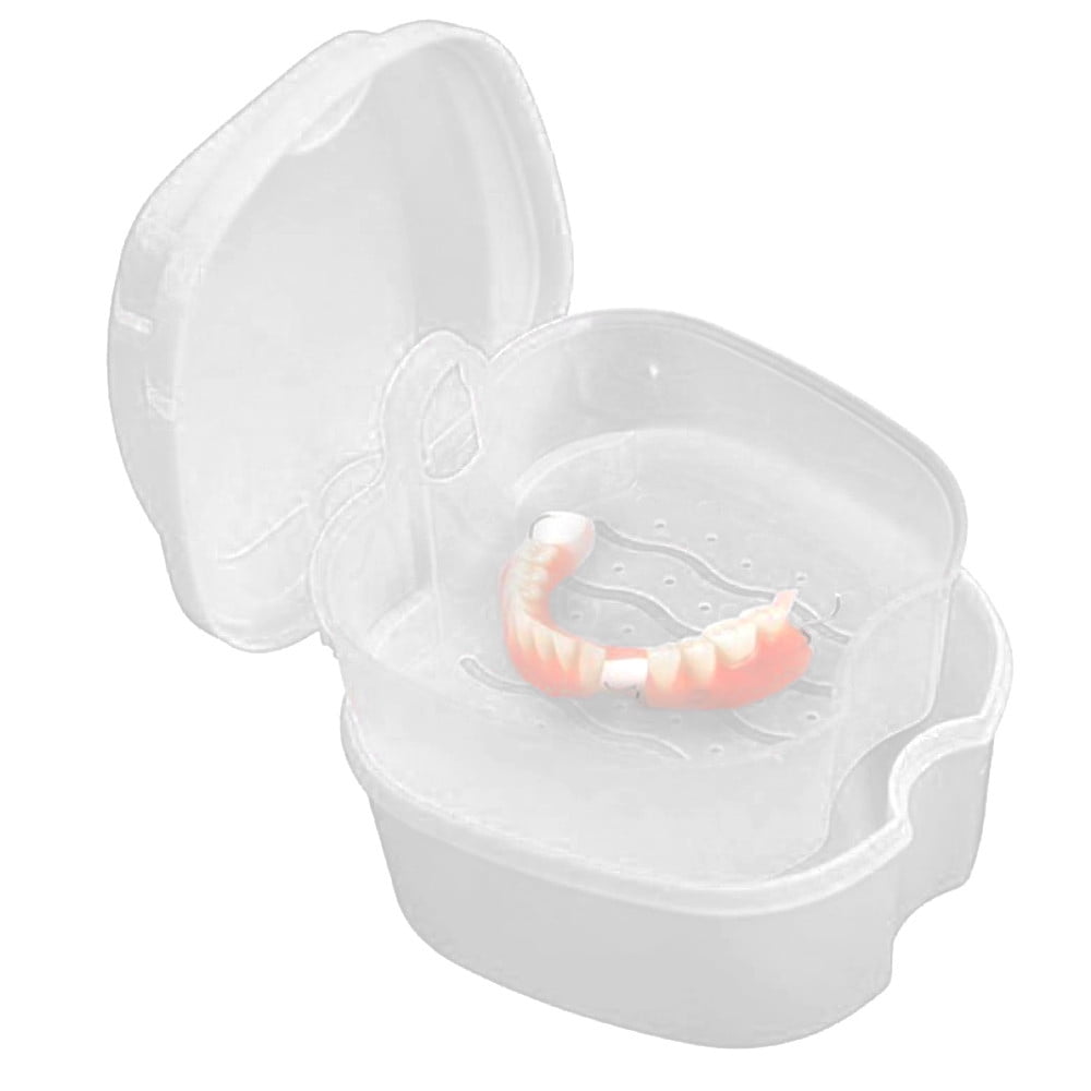 Denture Bath False Teeth Storage with Hanging Net Container Tile ...