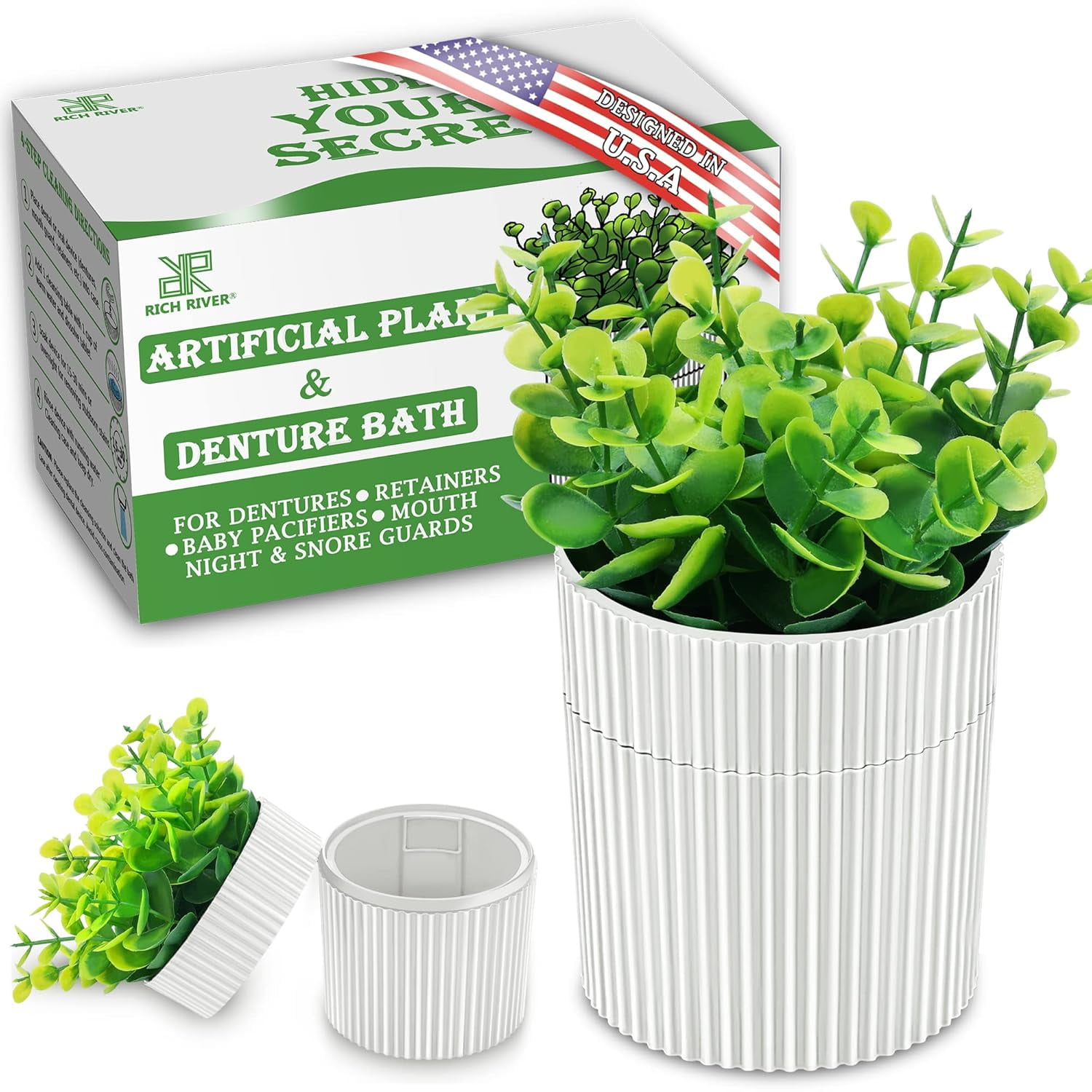 Denture Bath, Invisible Denture Case Designed As Artificial Eucalyptus ...