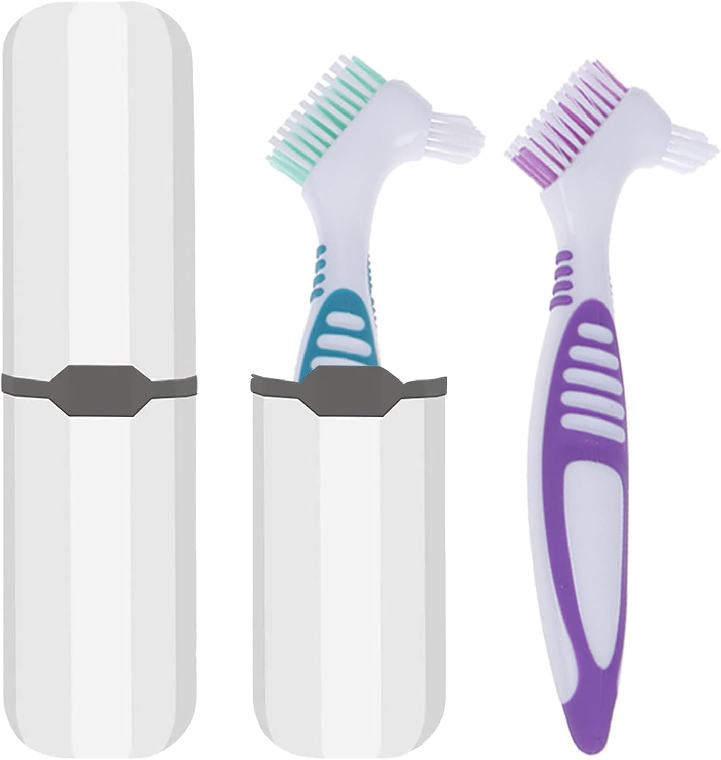 Denture Brush, 2 Pieces False Teeth Toothbrush with White Carrying Case ...