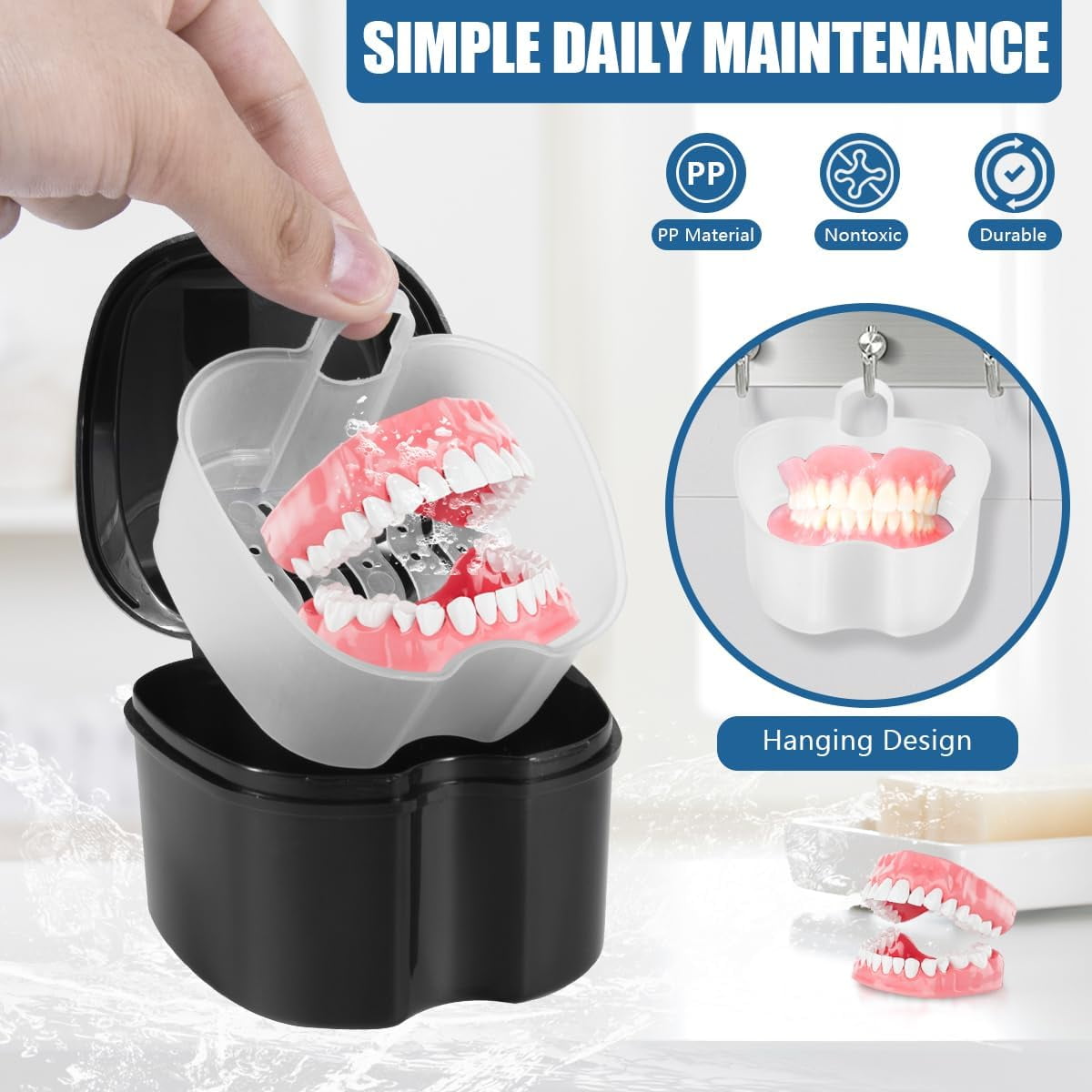 Denture Case,Denture Bath Box False Teeth Storage Box with Basket Net ...