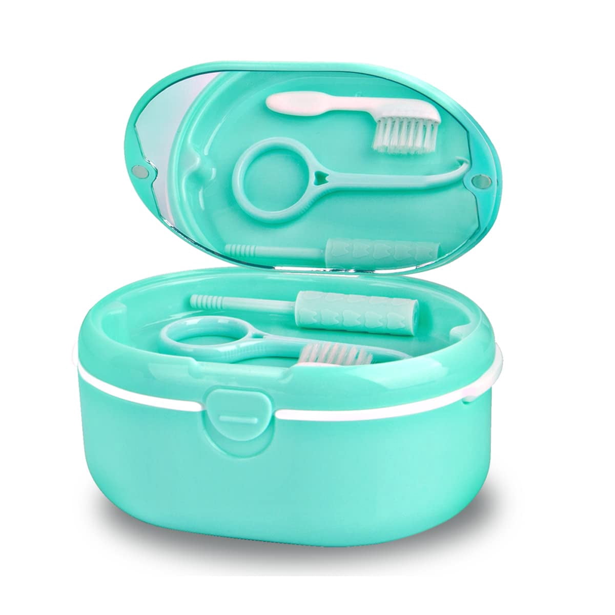 Denture Case, Double Denture Slot Cup Case Wet & Dry Portable Denture ...