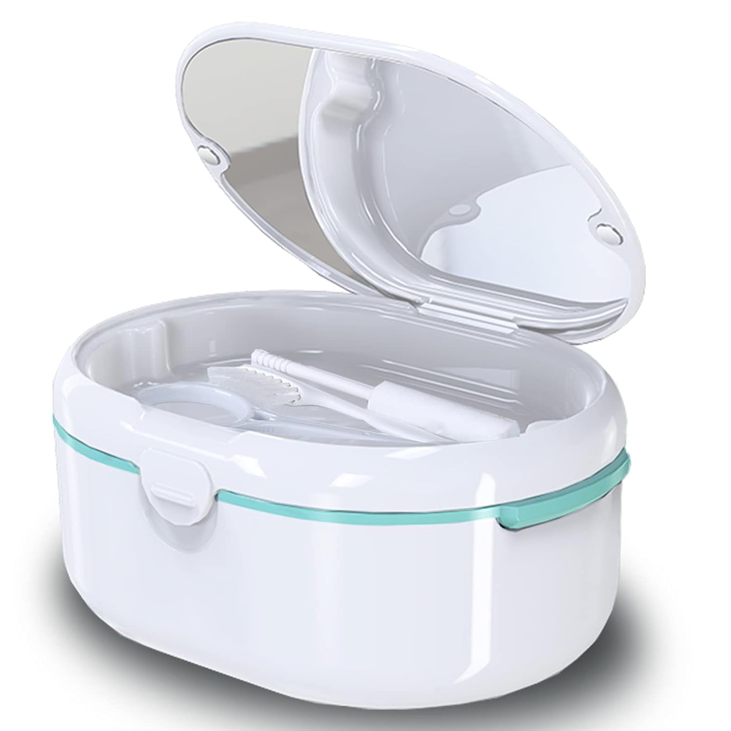 Denture Case, Double Denture Slot Cup Case Wet & Dry Portable Denture ...