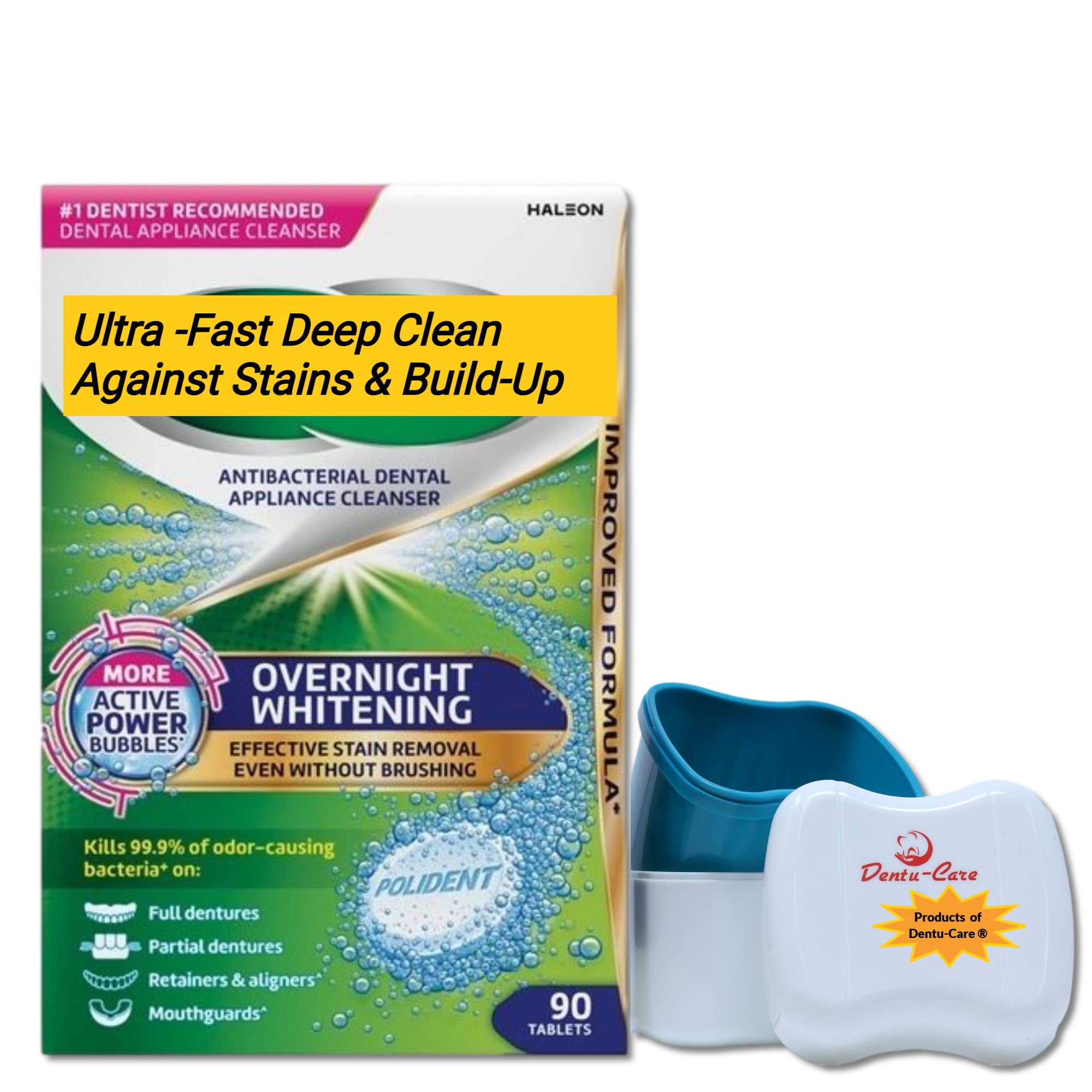 Denture Cleaner Overnight Tablets TSF6 90 Tablet Bundle with Dentu-Care ...