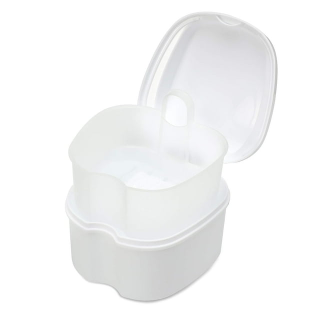 Denture Soaking Cup Dental Retainer Case Cleaning with Strainer Basket ...