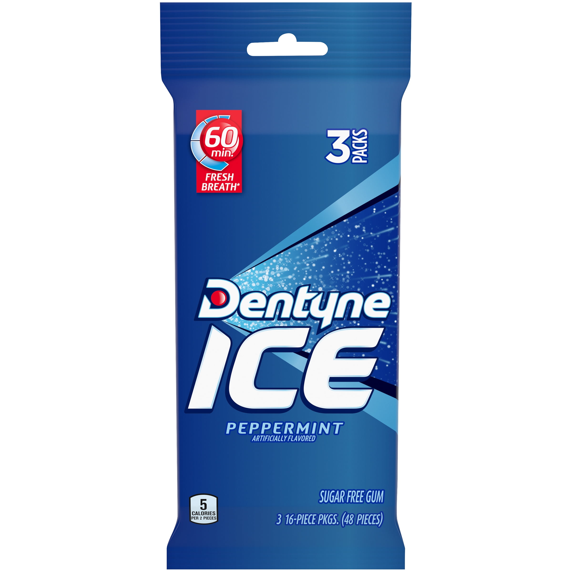 Dentyne Ice Peppermint Sugar Free Gum, 3 Packs of 16 Pieces (48 Total ...