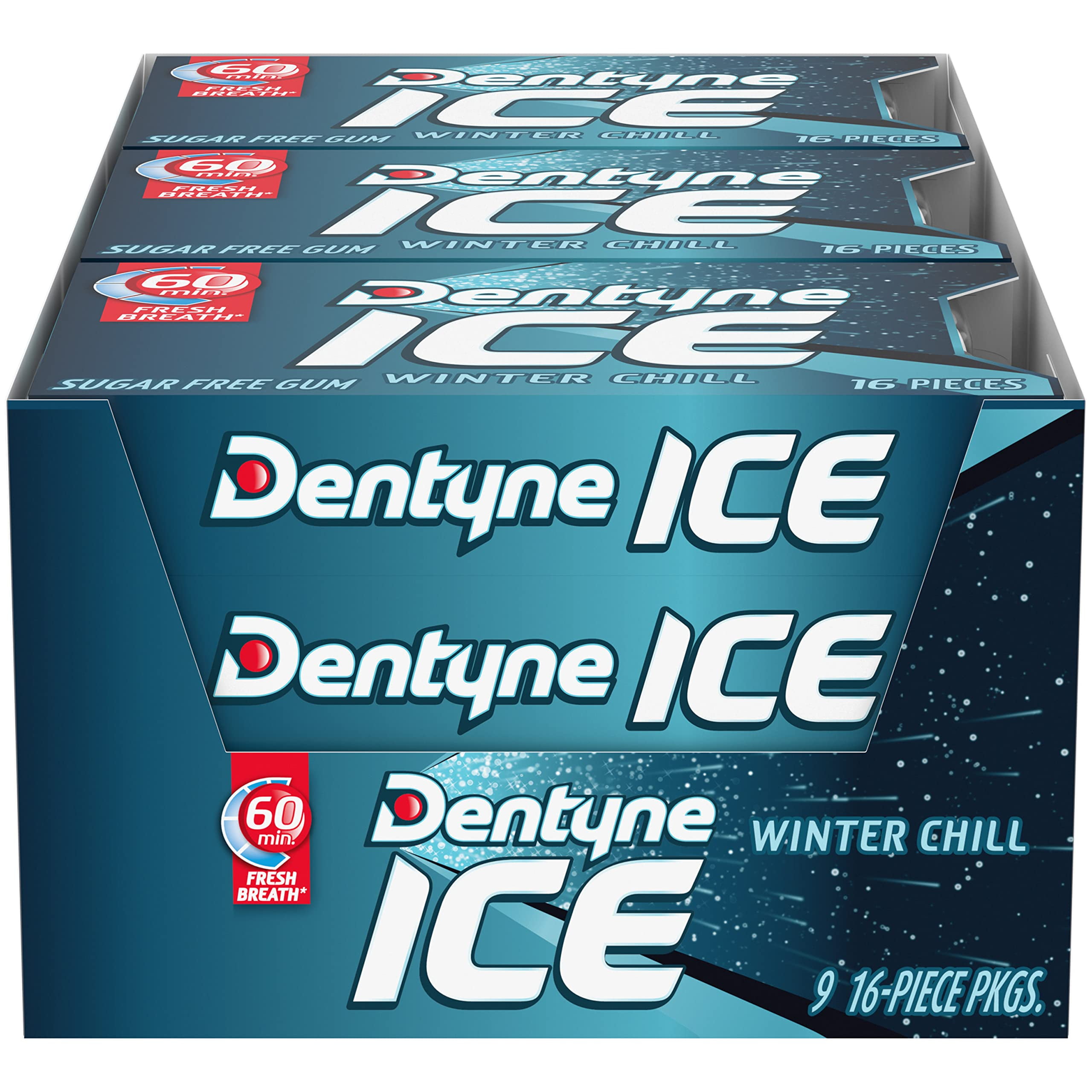 Dentyne Ice Winter Chill ESF27 Sugar-Free Chewing Gum, 9 Packs of 16 ...
