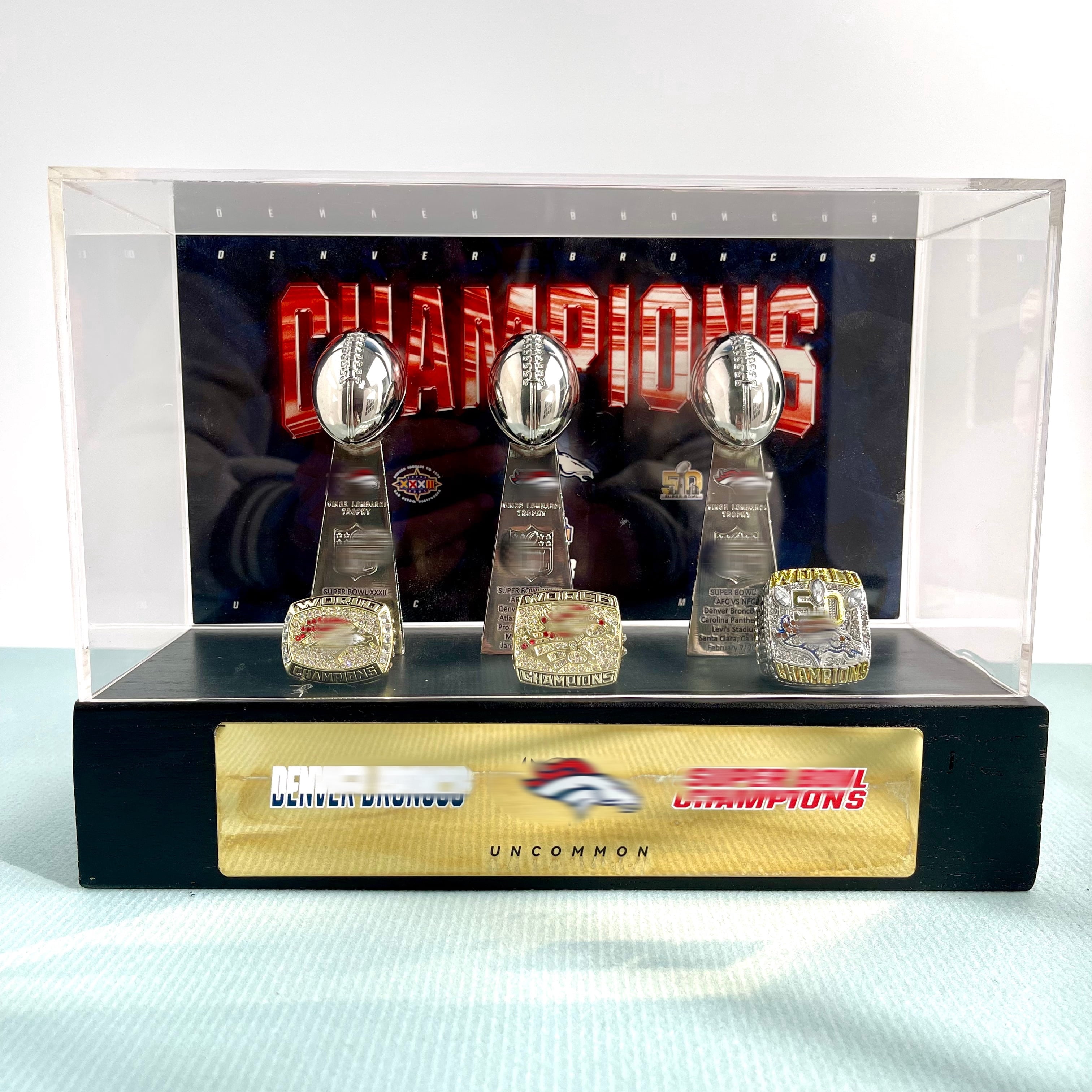 Denv Broncos Super Bol Championship 3-Trophy & 3-Ring Replica ...