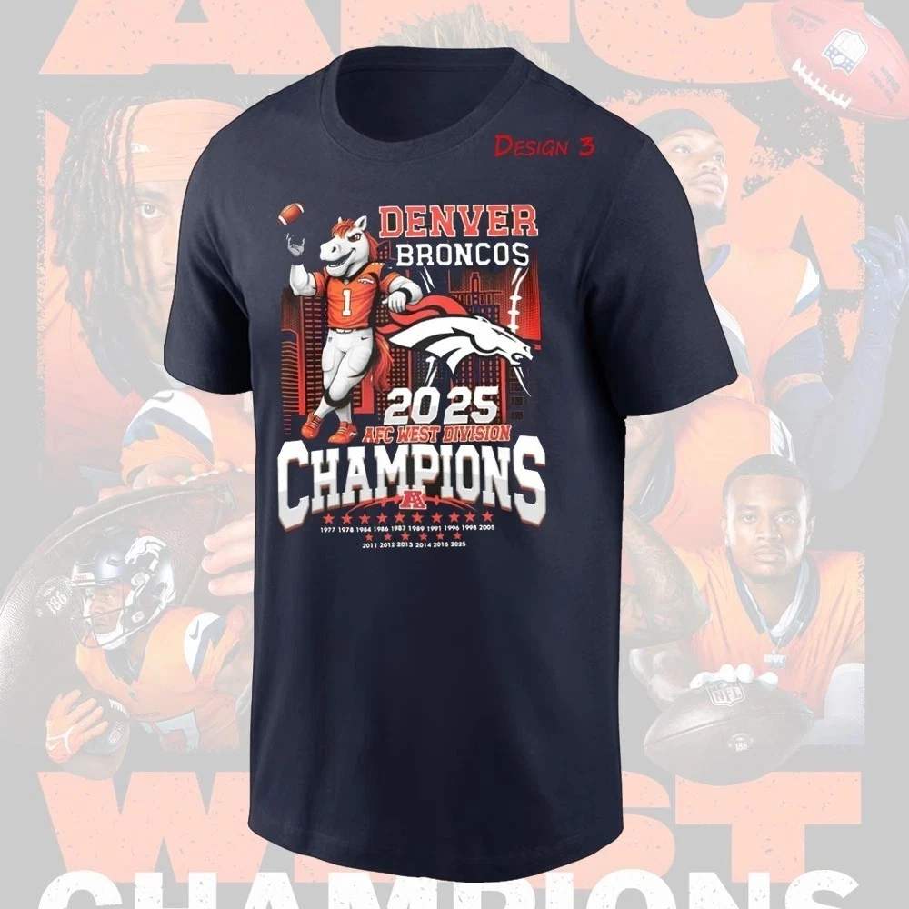 Denver 2025 Broncos AFC West Division Champions TShirt Full Size For ...