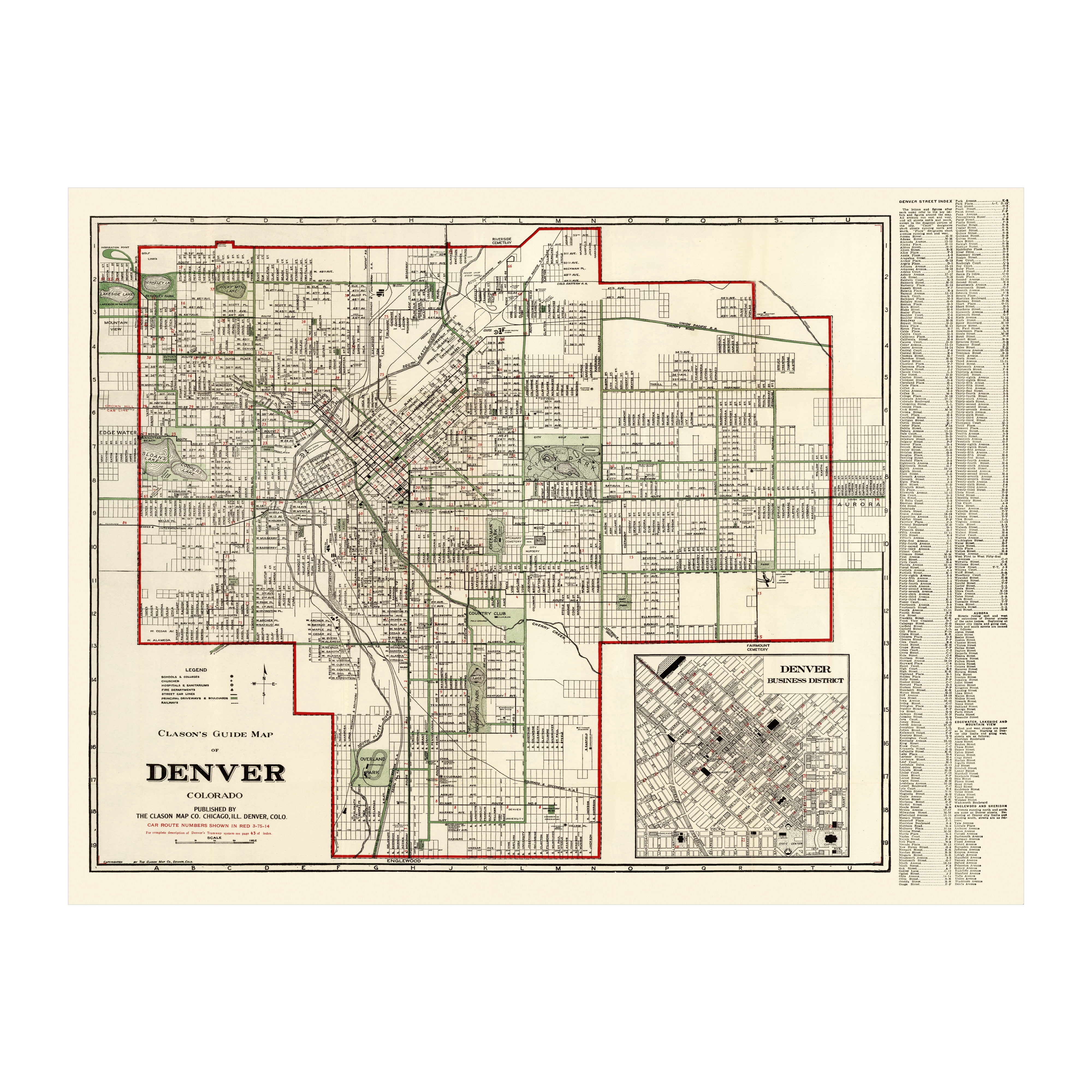 Denver Art, 1920 Vintage Map of Denver Colorado, CO History Wall Decor ...