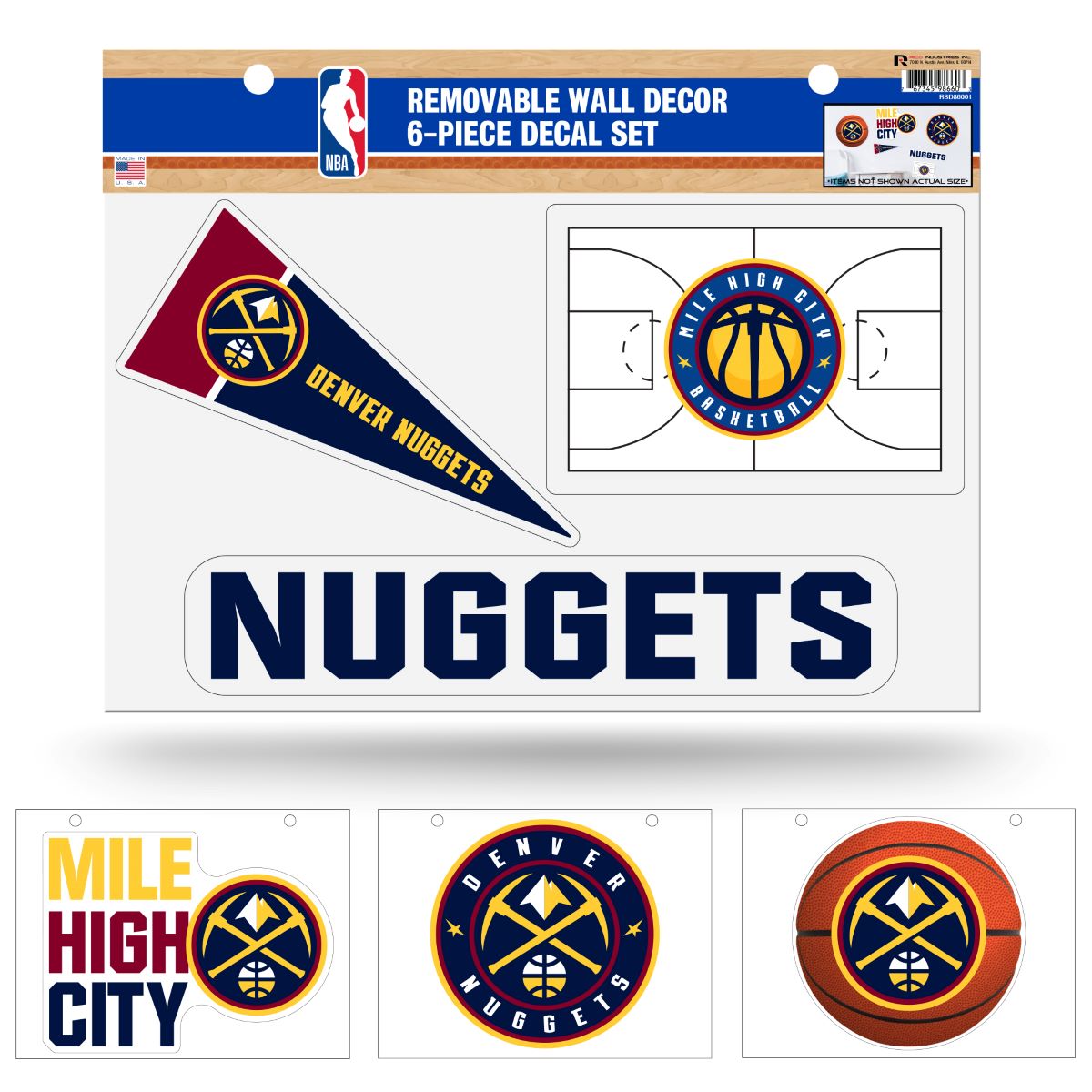 Denver NBA Nuggets Set of 6 Removable Wall Decal Stickers - Walmart.com