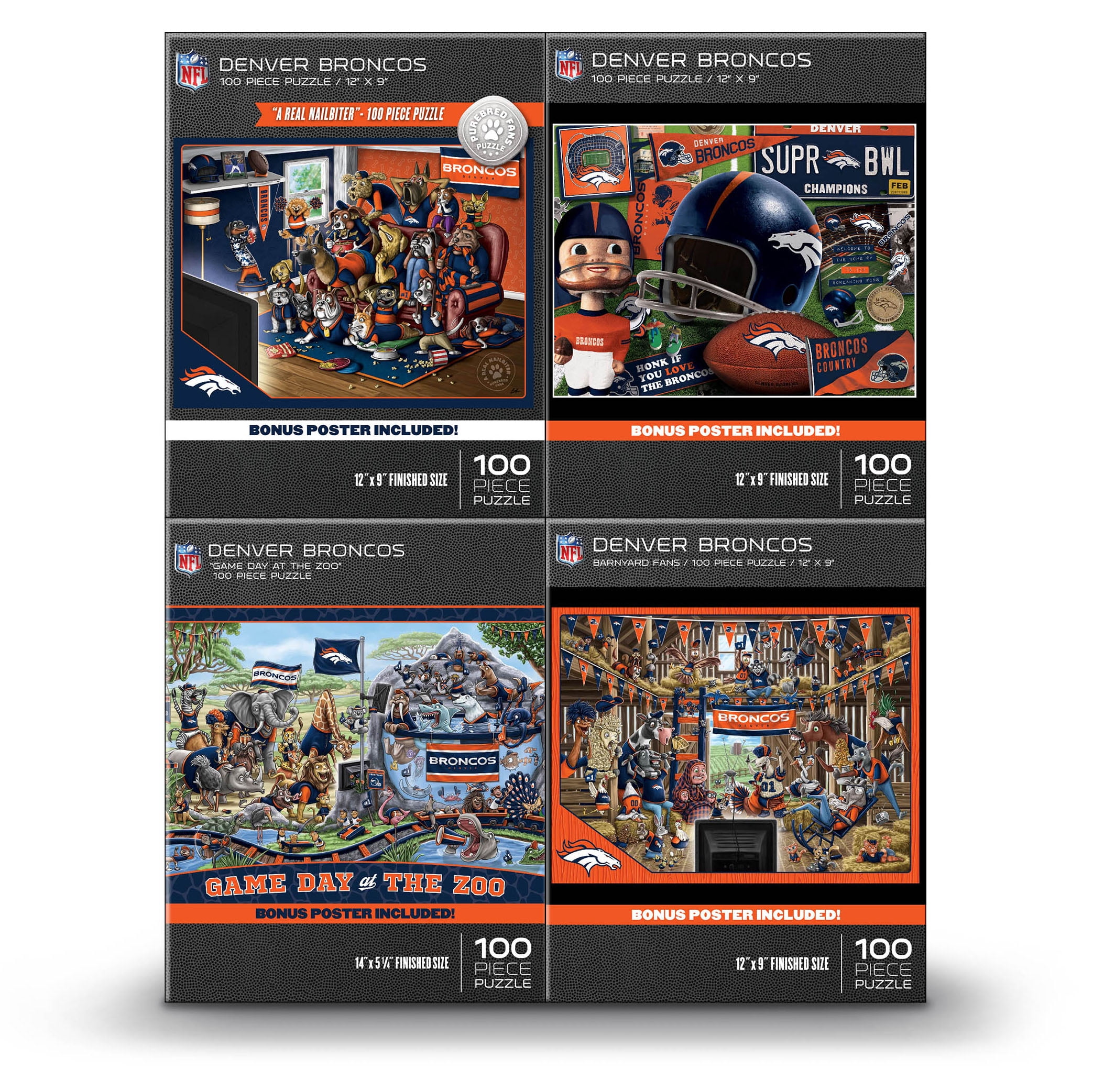 Denver Broncos 4 in 1 Puzzle Pack 100 Pieces - Walmart.com