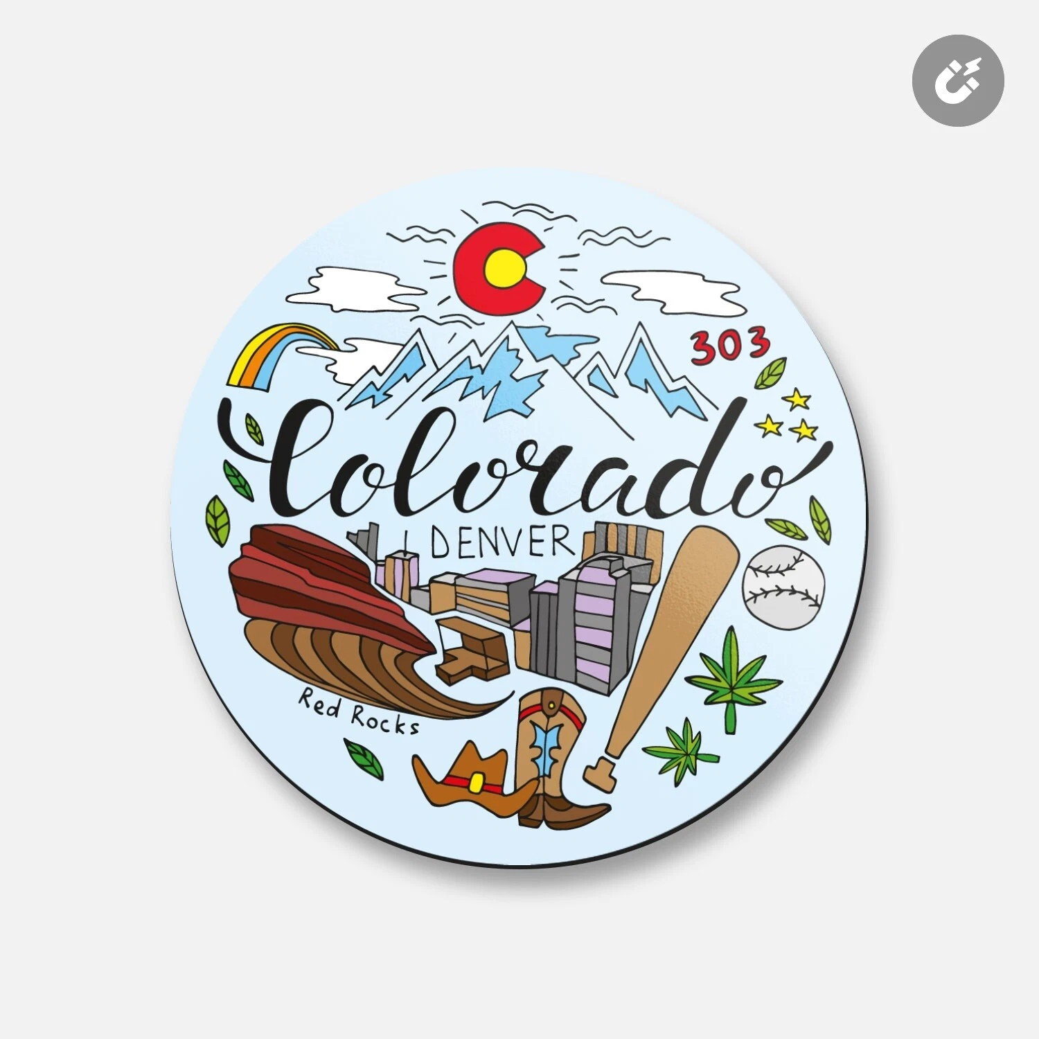Denver City Colorado Usa State Illustration | 4'' X 4'' Round ...