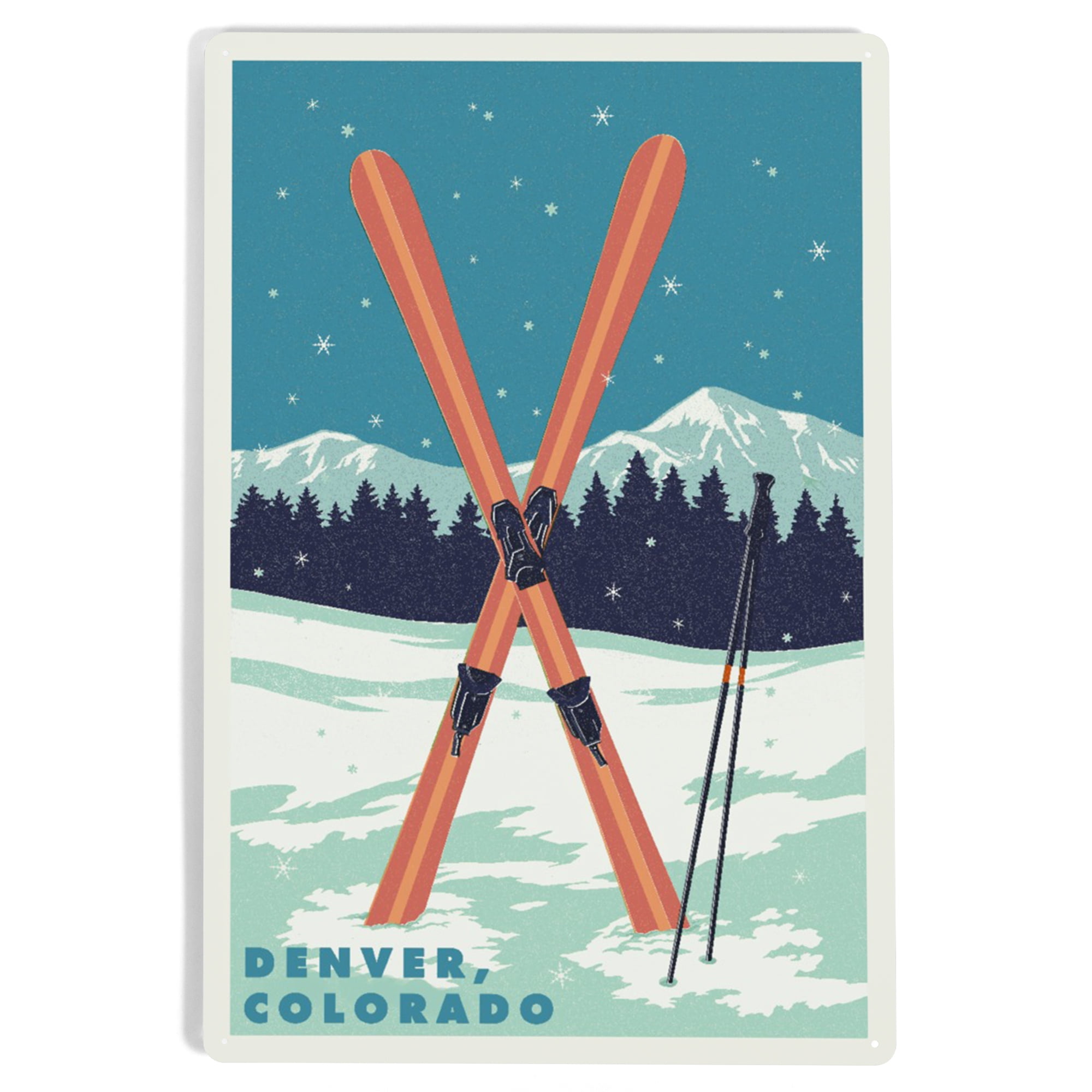 Denver, Colorado, Crossed Ski (12x18 Aluminum Art, Indoor Outdoor Metal ...