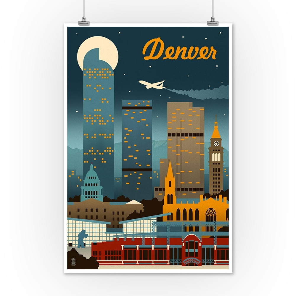 Denver, Colorado Retro Skyline Poster - Walmart.com