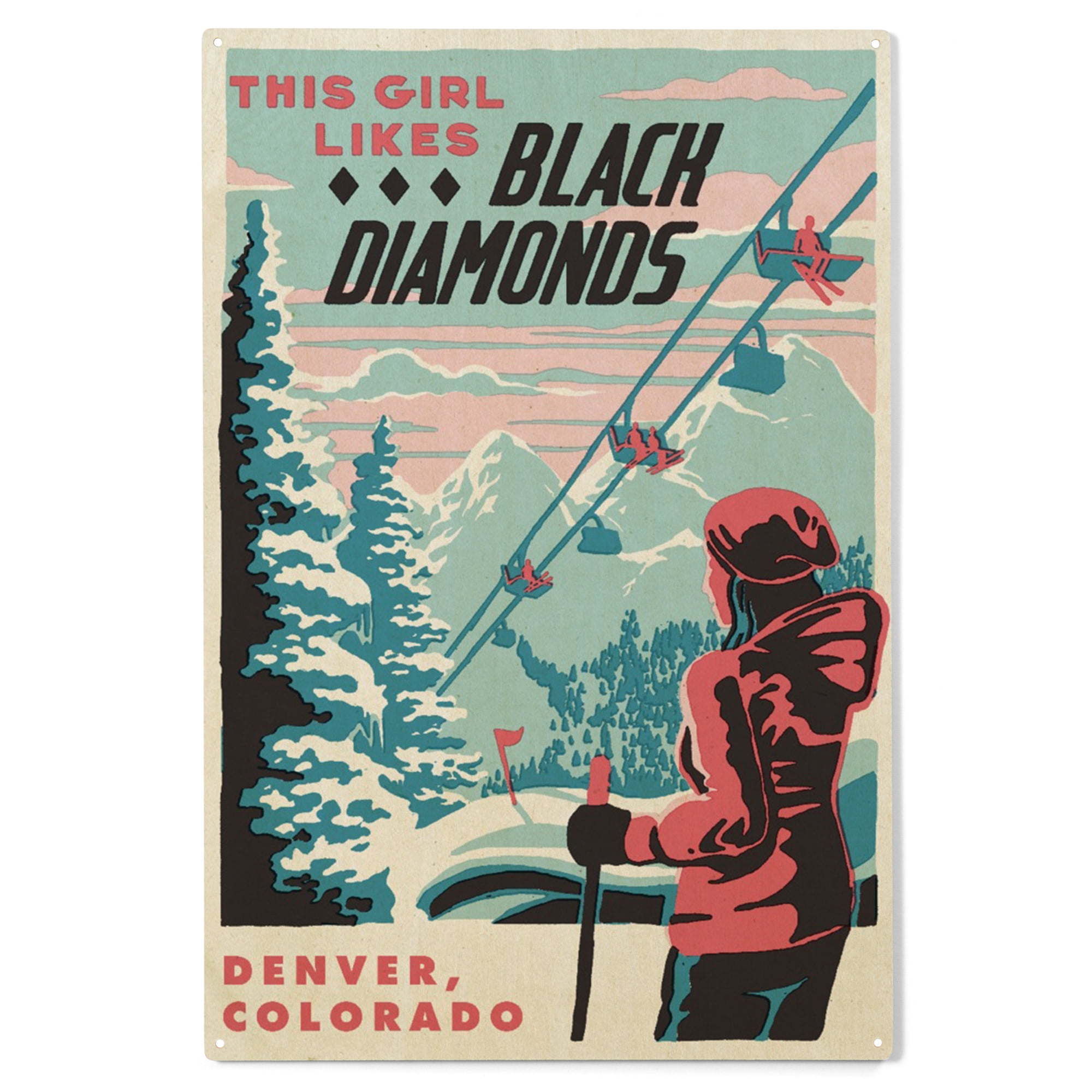 Denver, Colorado, Ski Black Diamond Birch Wood Wall Sign (10x15 Rustic ...