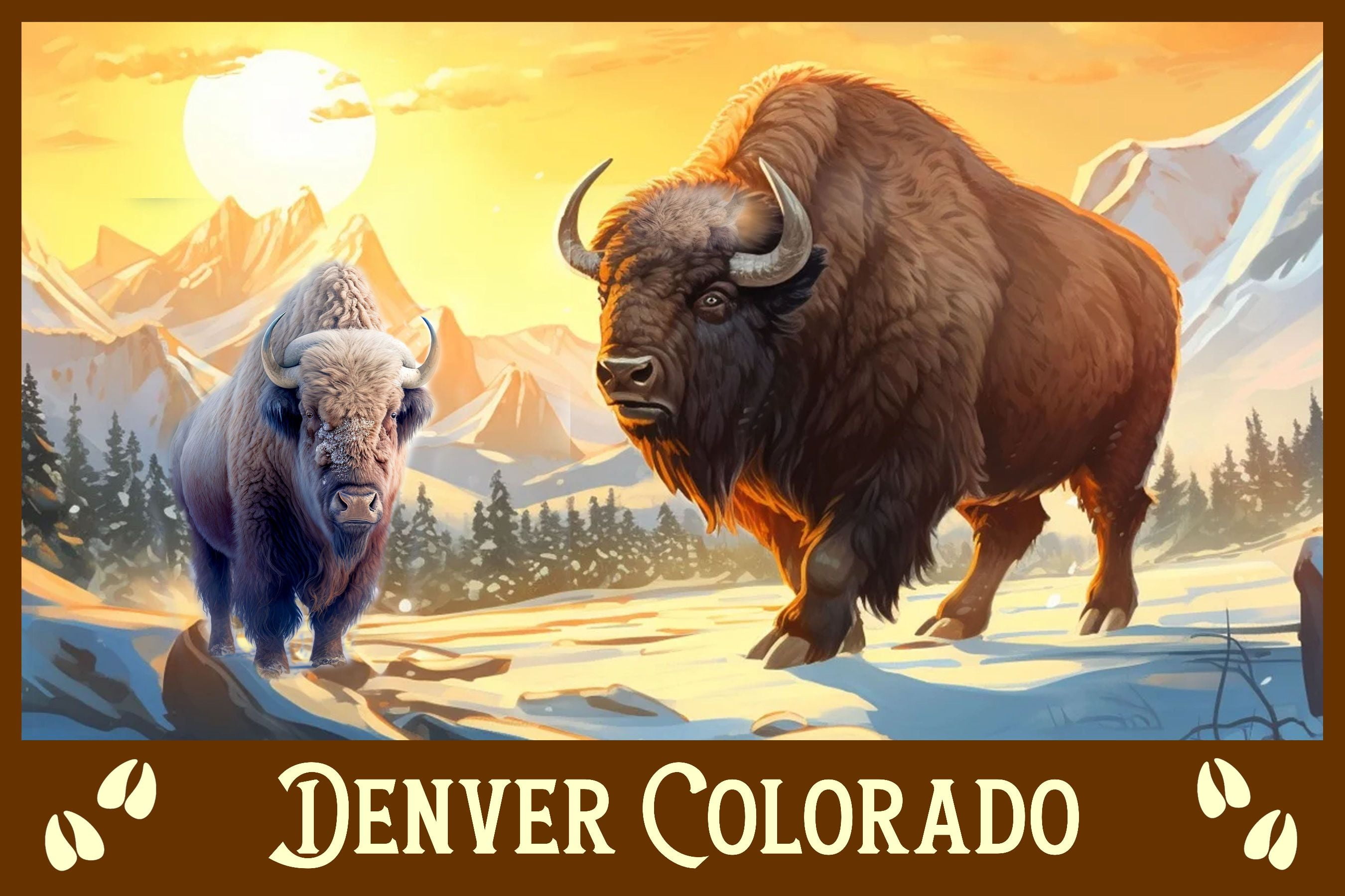 Denver Colorado Travel Poster 16 X 24 Inches Buffalo Bison Art Wildlife ...
