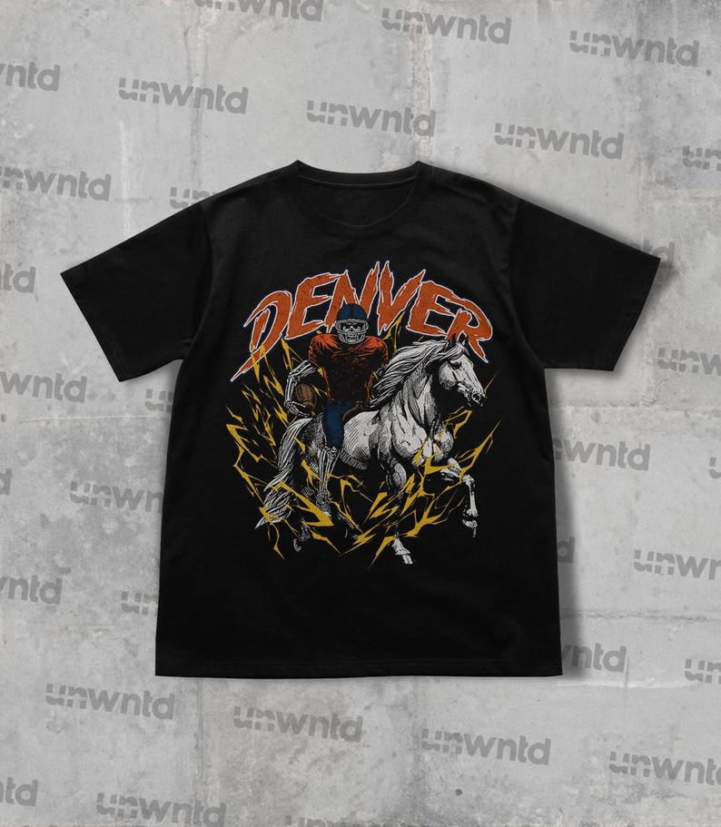 Denver Football Shirt - Skeleton Graphic Tee, Vintage Broncos Merch ...