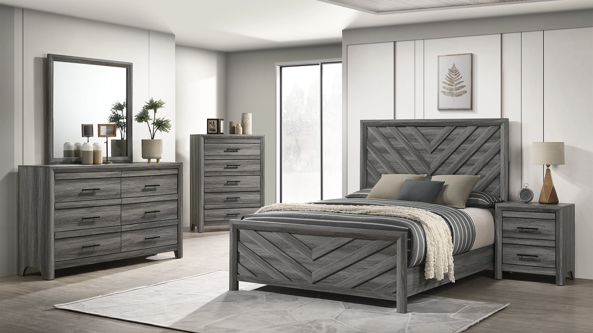 Denver Modern Style 5PC Queen Size Bedroom Set Made With Wood in Gray ...