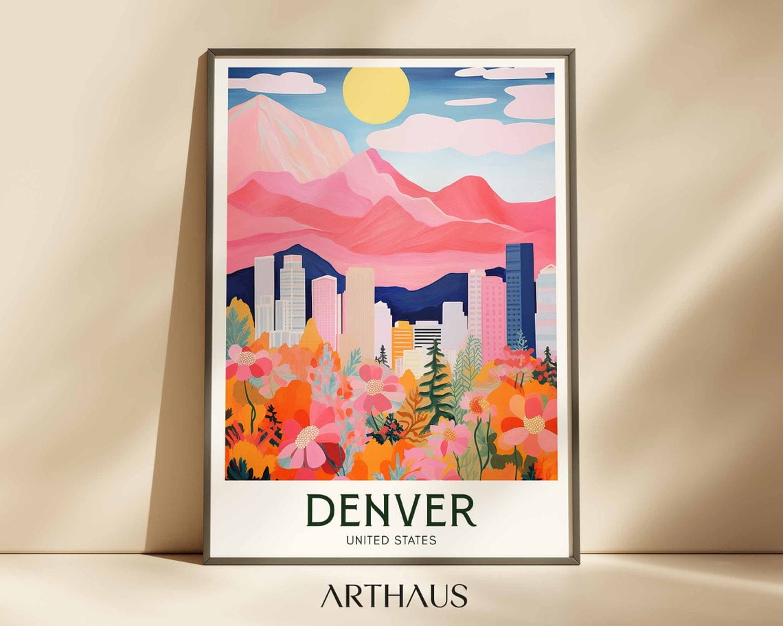 Denver Travel Poster Colorado Print Retro Us Cities Wall Art Denver ...