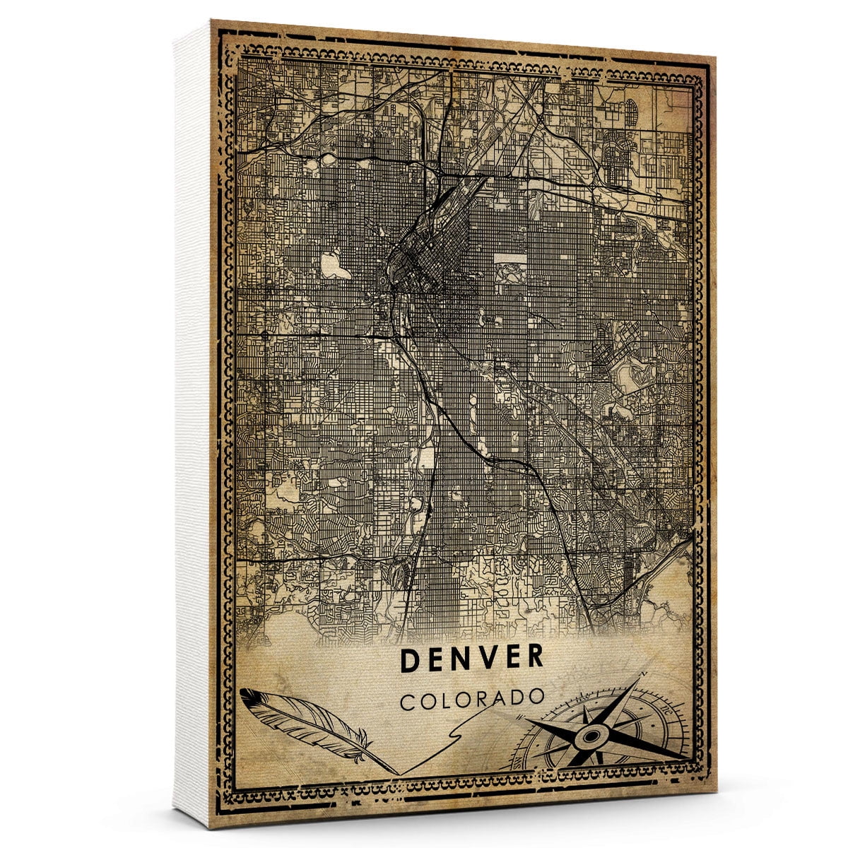 Denver Vintage Map Prints Canvas, Colorado Map Art Canvas, Canvas ...