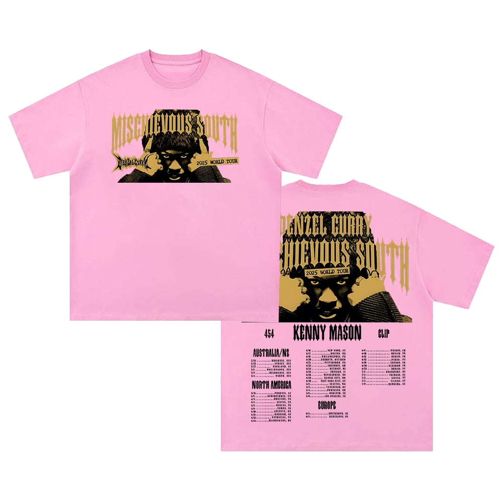 Denzel Curry Mischievous South US Tour 2025 T-shirt Short Sleeve Cotton ...