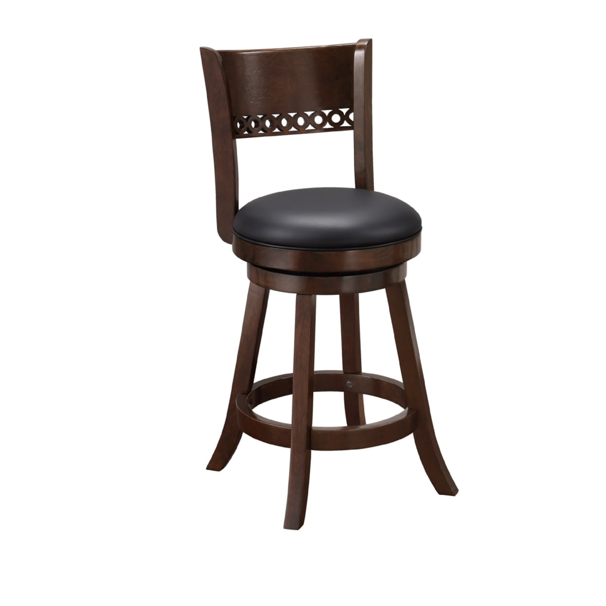 Deo 24 Inch Swivel Counter Stool, Solid Wood, Faux Leather, Espresso ...