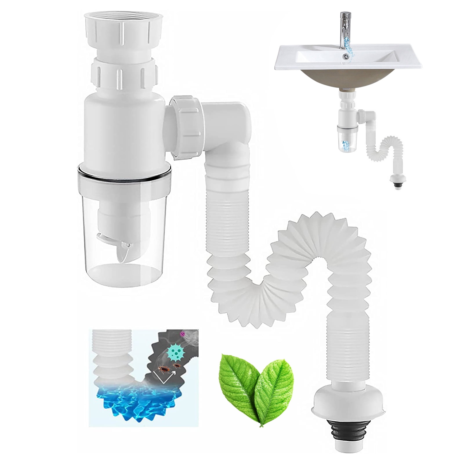 Deodorizing Drain, Flexible Drain Fitting, Retractable 11.8-29.5 Inch ...