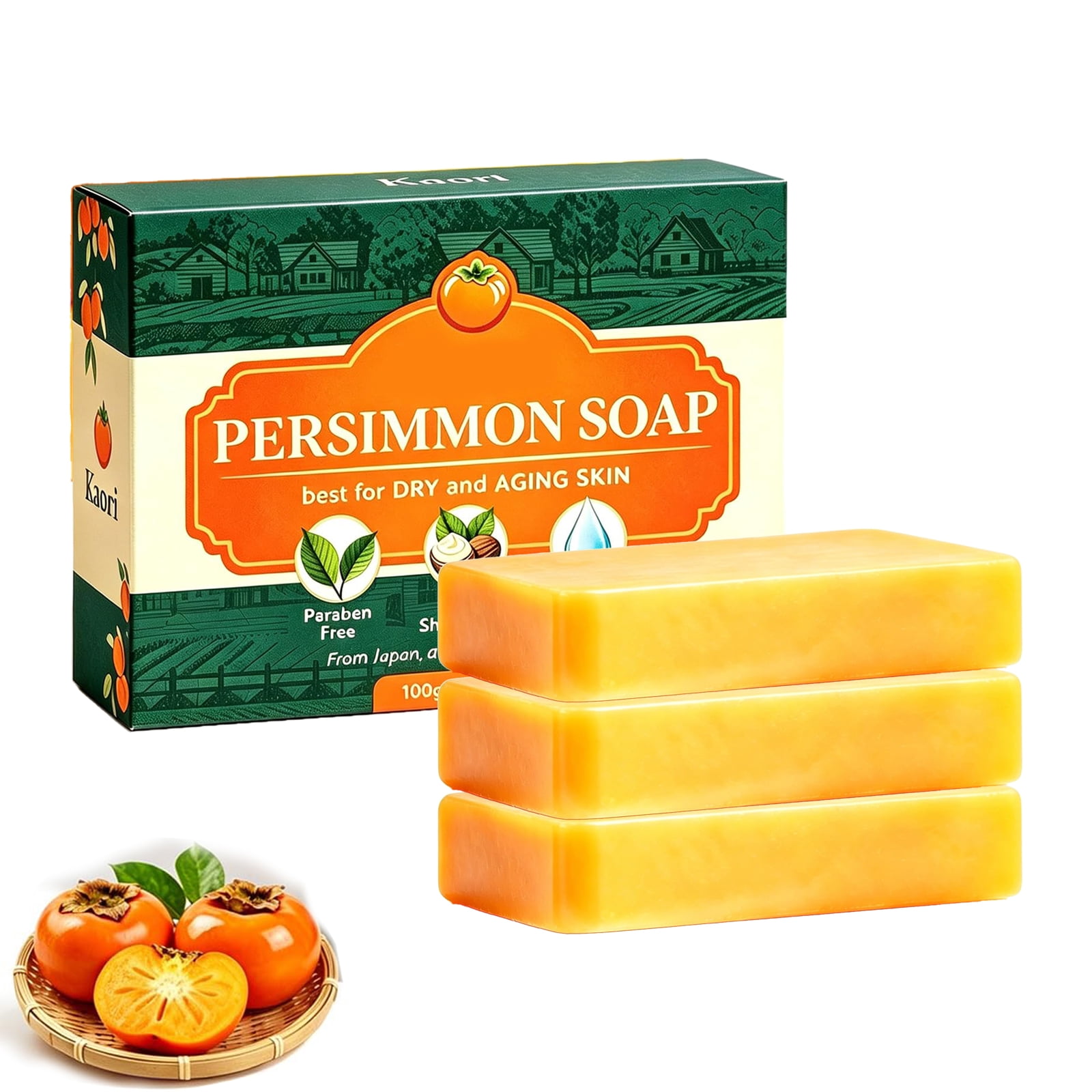 Deodorizing Persimmon Soap, Japanese Persimmon & Green Tea Extract Bar ...