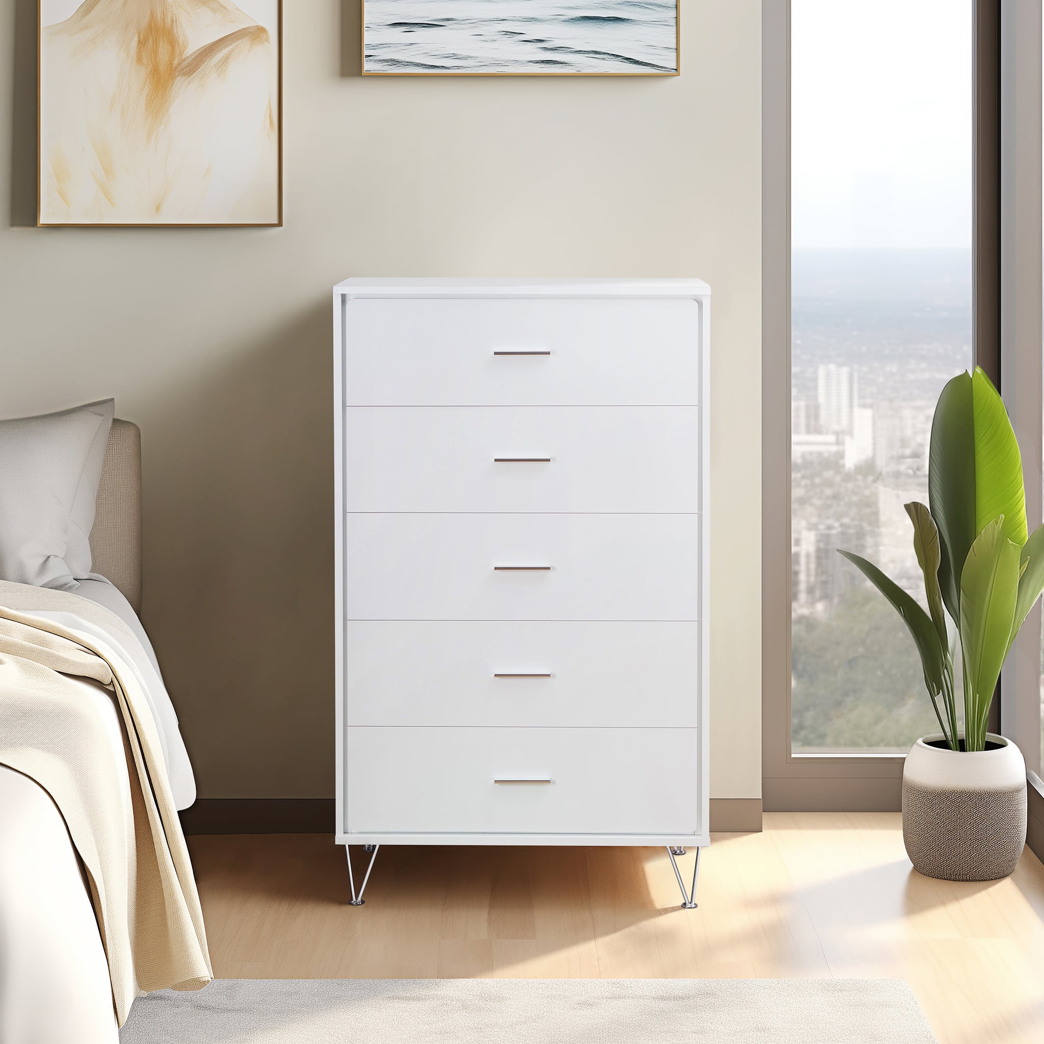 Deoss White Finish Chest,White Synthetic Wood Furniture Bedroom ...