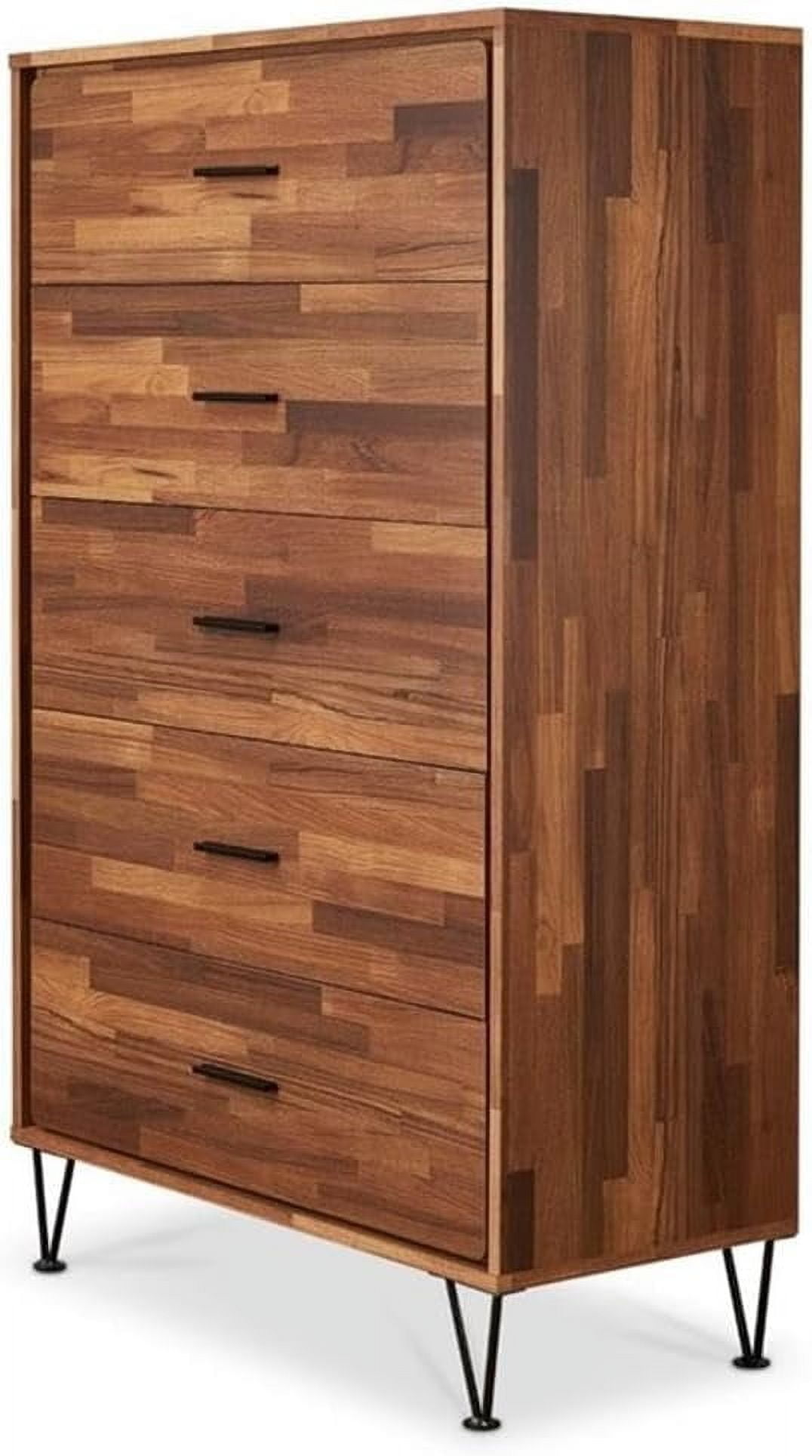 Deoss Wooden Rectangular Chest with 5 Storage Drawers in Walnut ...