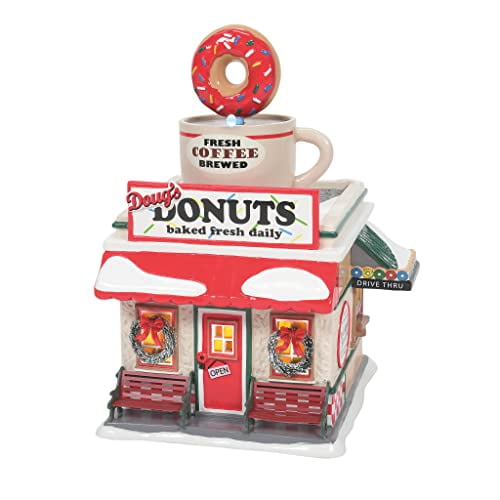 Department 56 Original Snow Village Doug's Donut Shop, Lighted Building ...