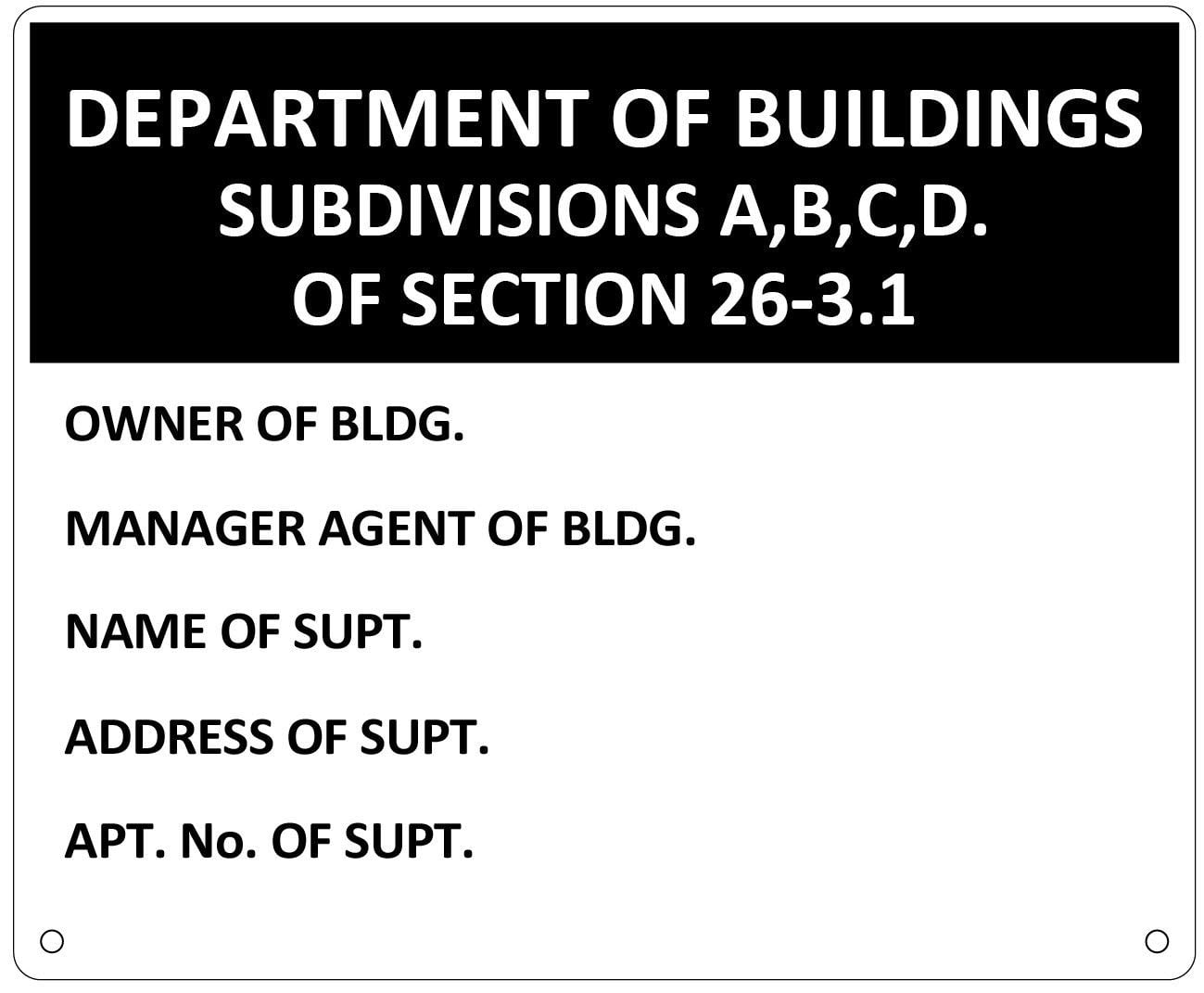 Department of Building Subdivisions A,B,C,D. Of Section 26-3.1 SIGN ...