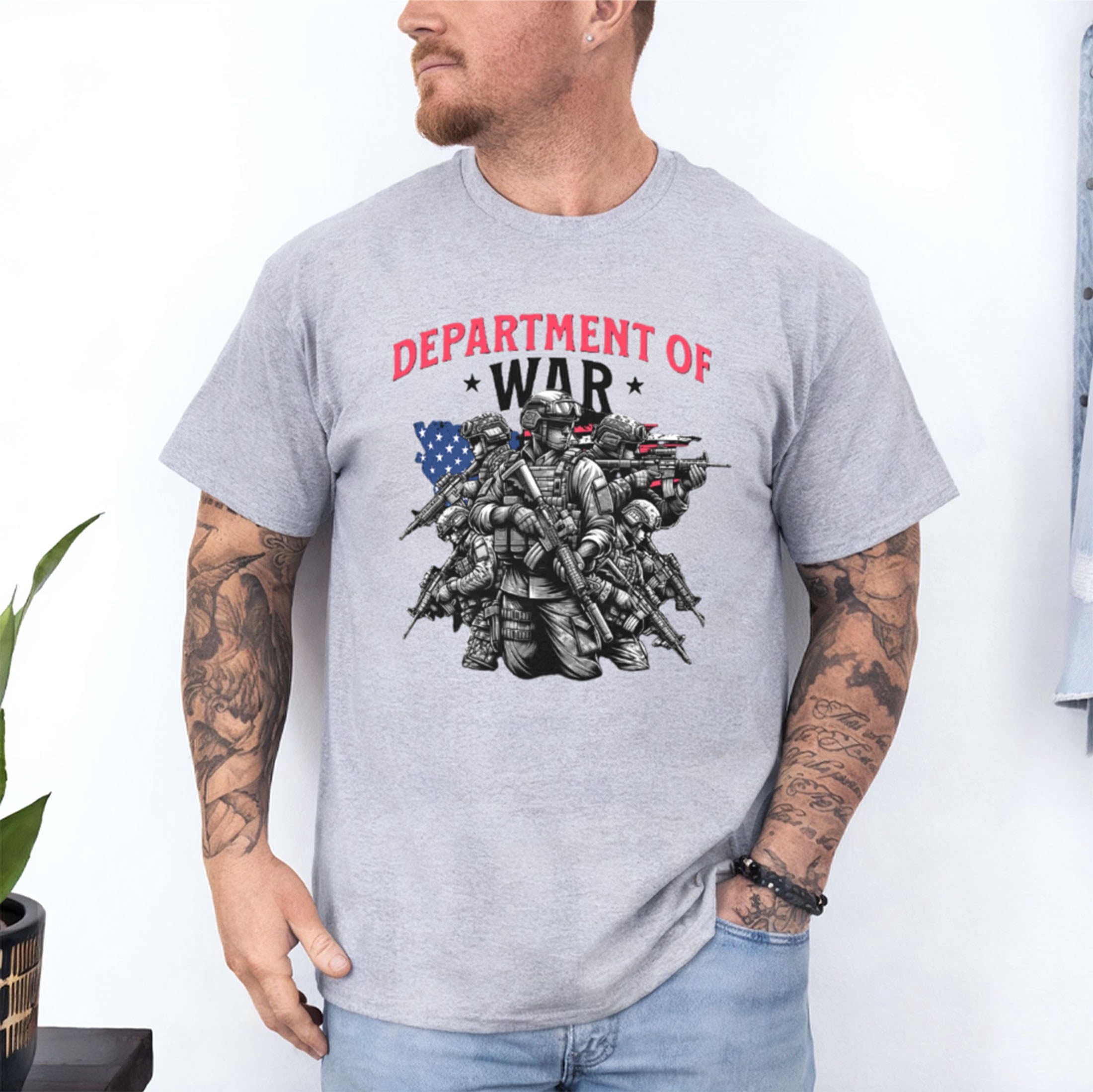 Department of War USA American Flag and Soldiers Defense T-Shirt ...