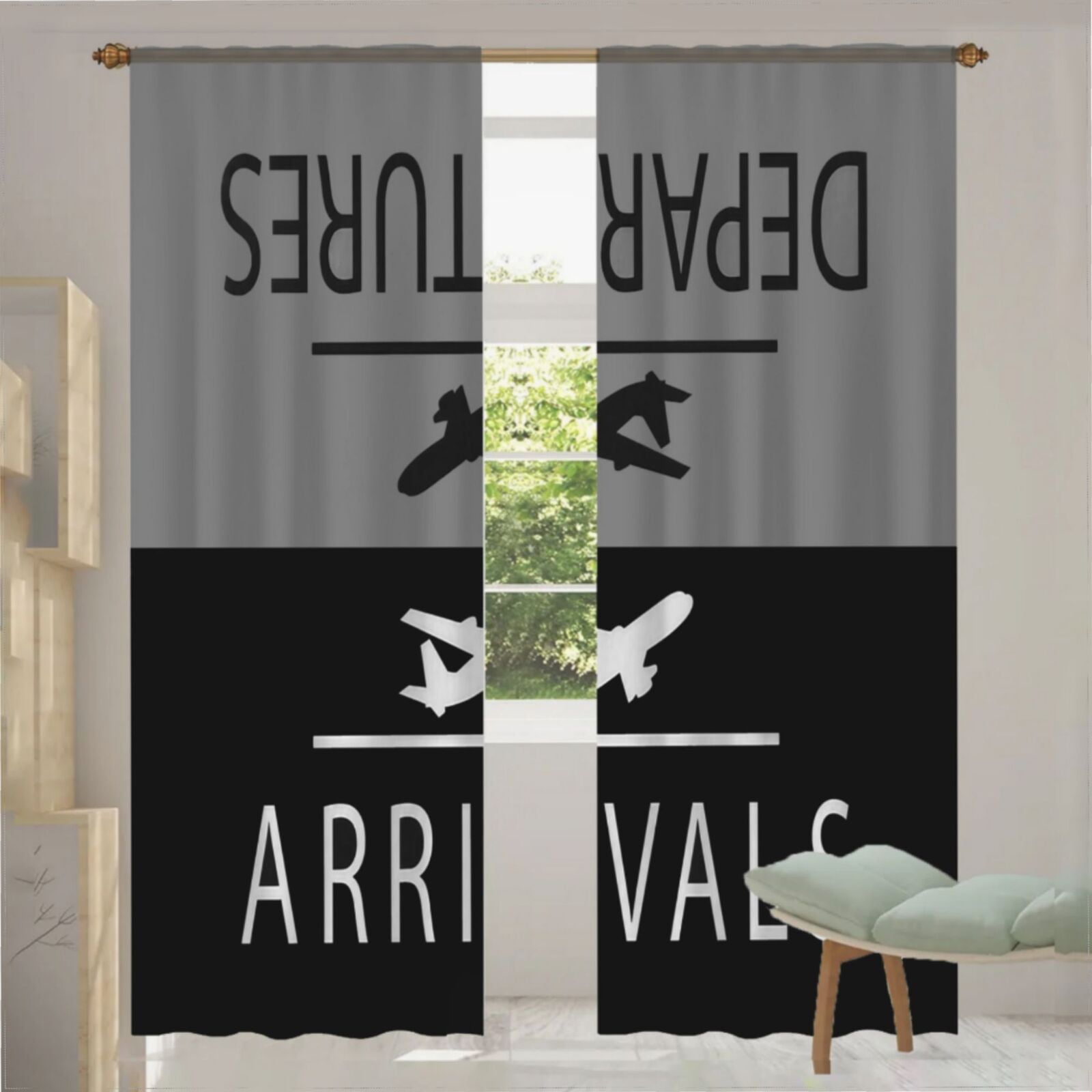 Departure And Arrivals (Gray) Designed Curtains for Living Room Bedroom ...