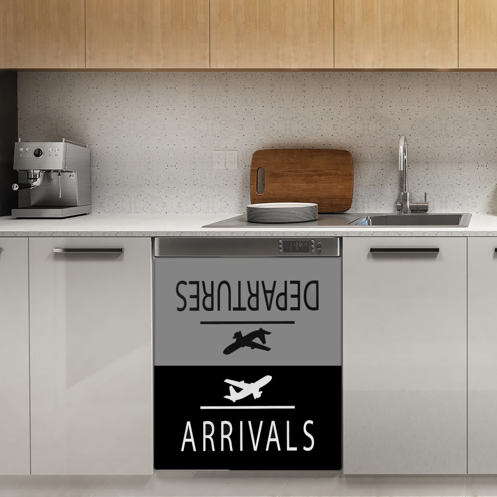 Departure and Arrivals (Gray) Designed Dishwasher Magnet Cover ...