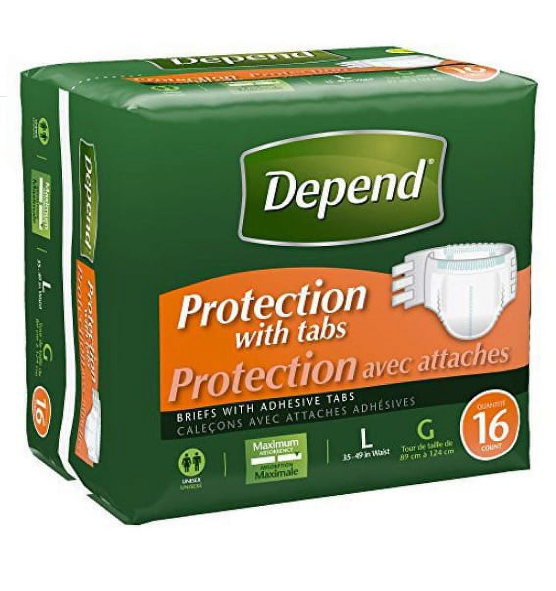 Depend Heavy Absorbency Adult Disposable Briefs with Tab Closure, Large ...