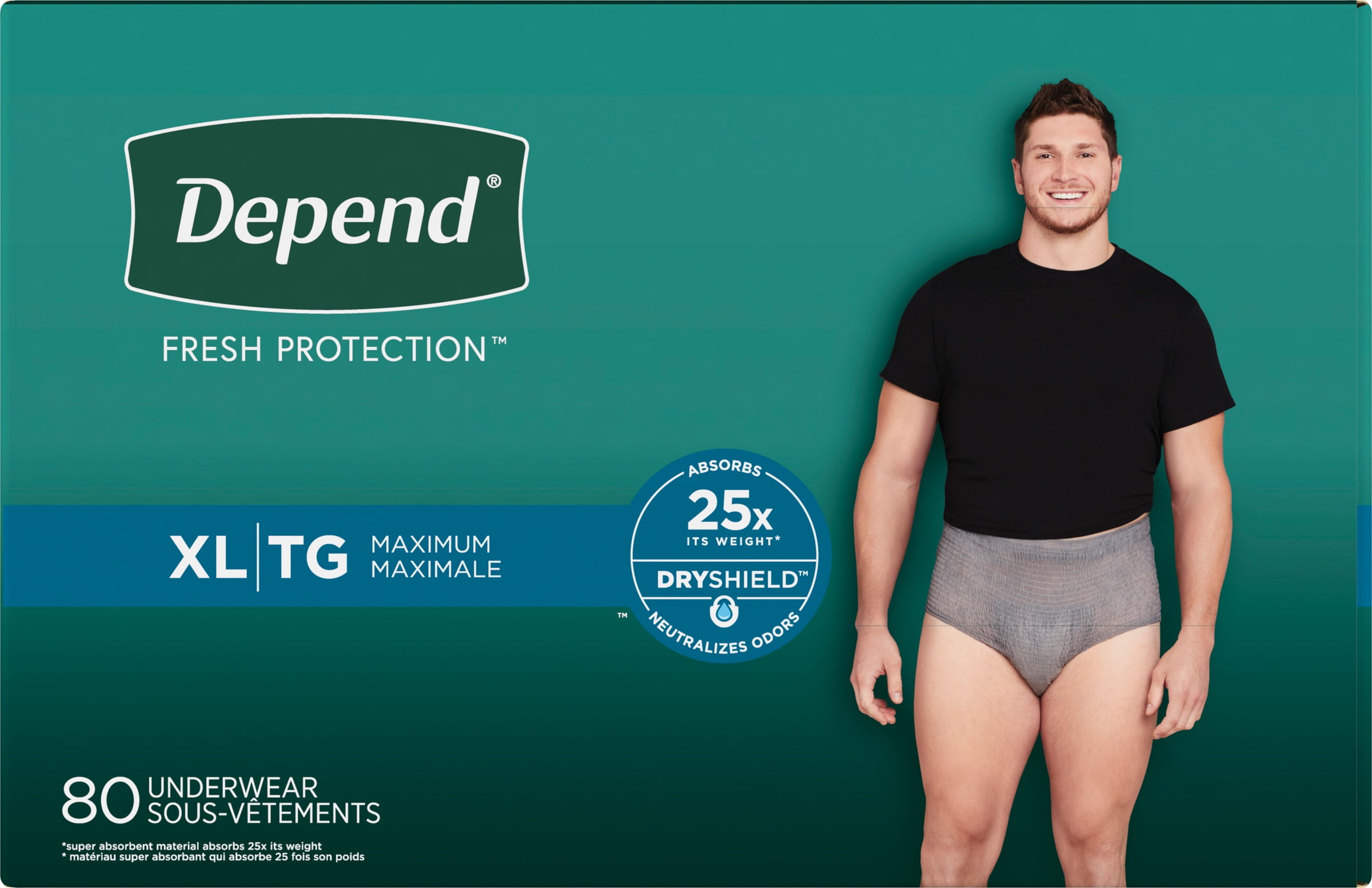 Depend Fit-Flex Briefs, Size XL, Maximum Absorbency Underwear for Men (80 Count) - Walmart.com