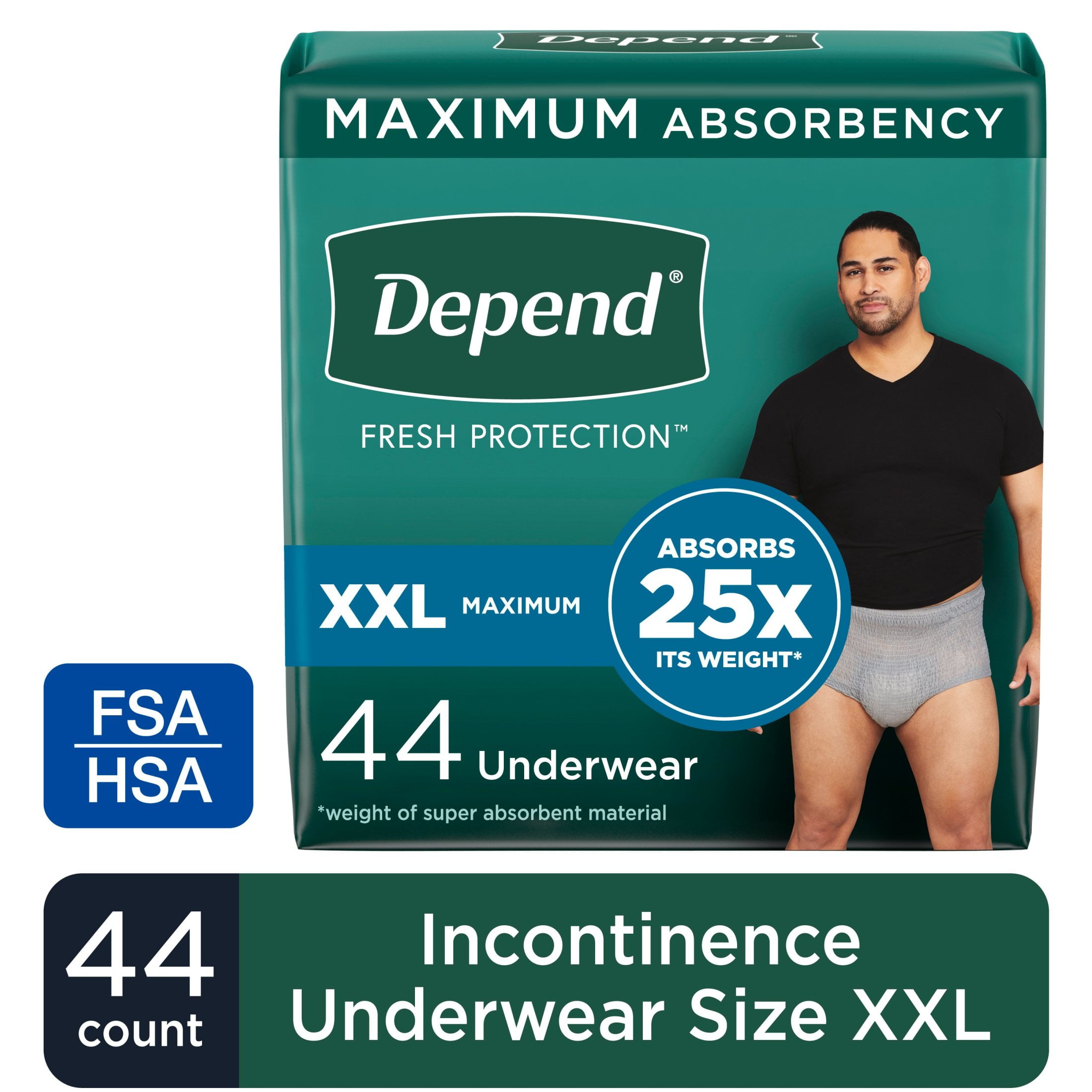 Depend Men's Maximum Absorbency Incontinence Underwear, XXL, Grey, 44 ...