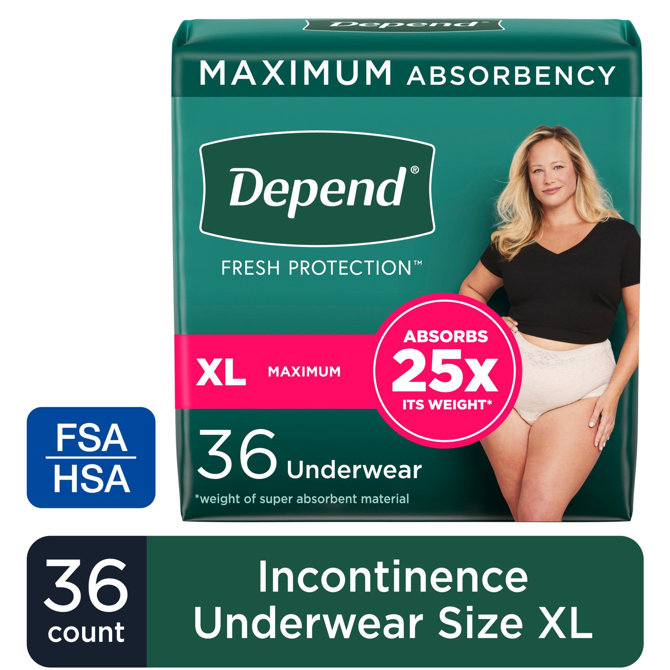 Depend Fresh Protection Incontinence Underwear for Women, Adult Diapers, XL, 36 Count - Walmart.com