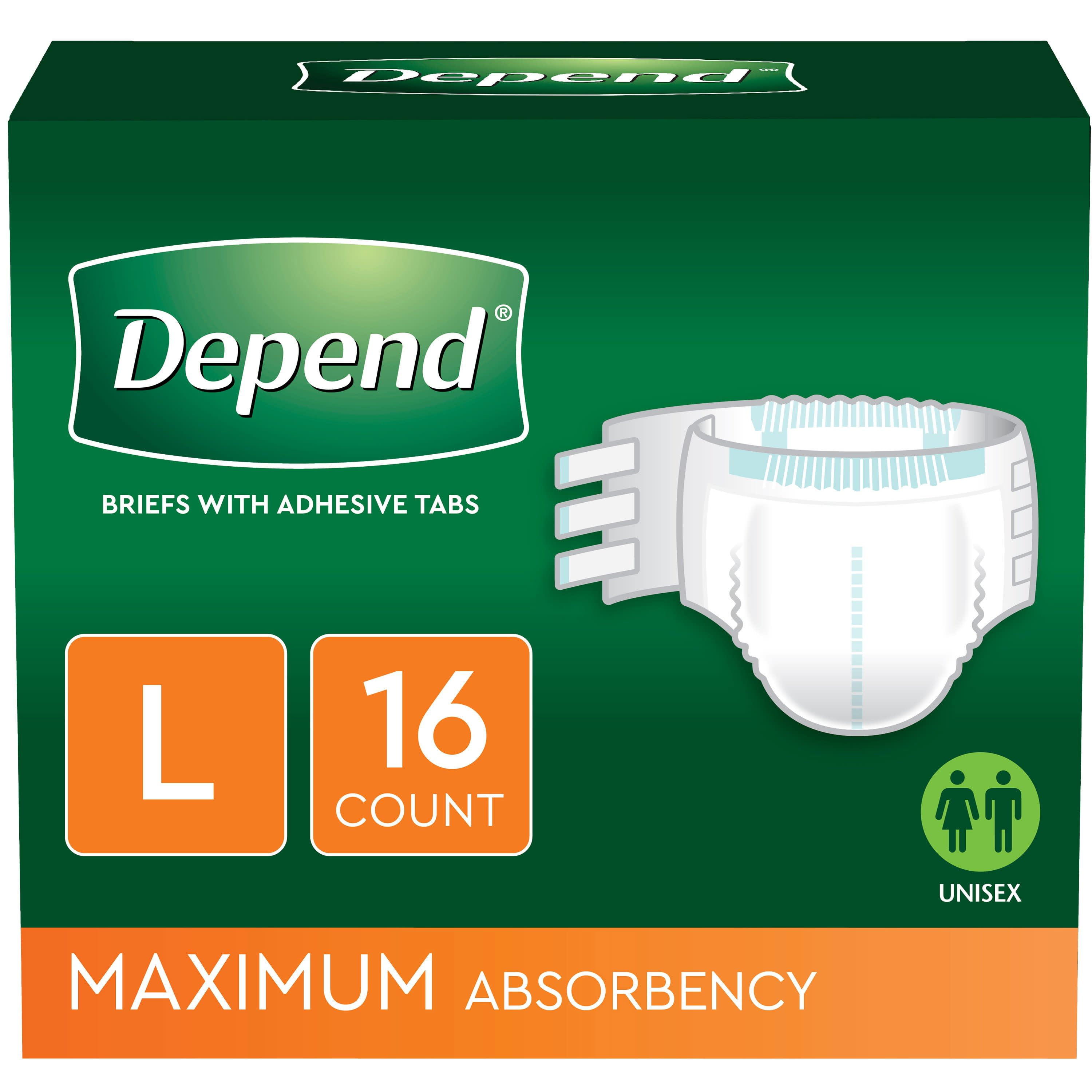 Depend Incontinence Protection with Tabs, Maximum Absorbency, Large, 16 ...
