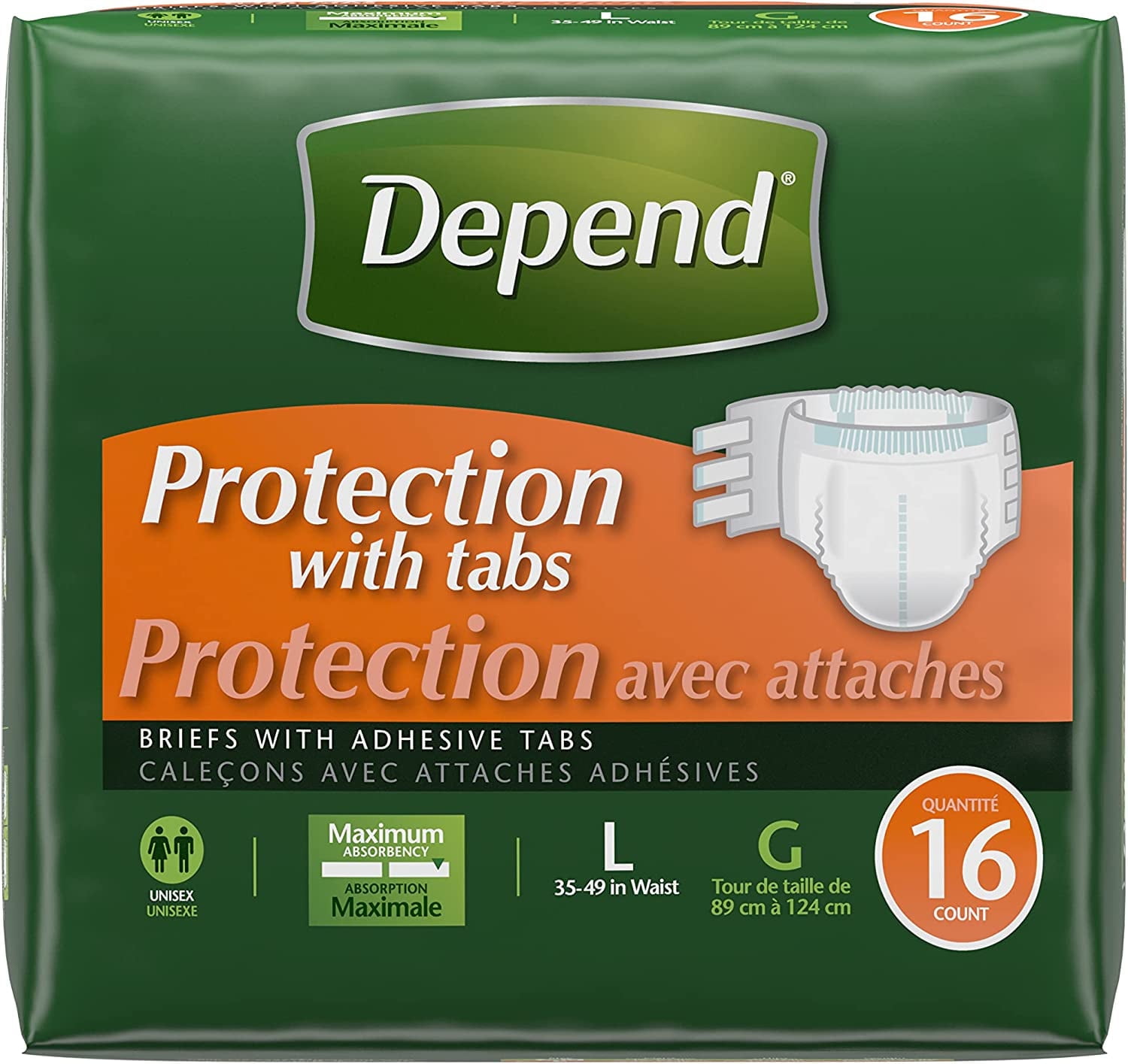 Depend Incontinence Underwear, Unisex, Tab Closure, Disposable, Heavy ...