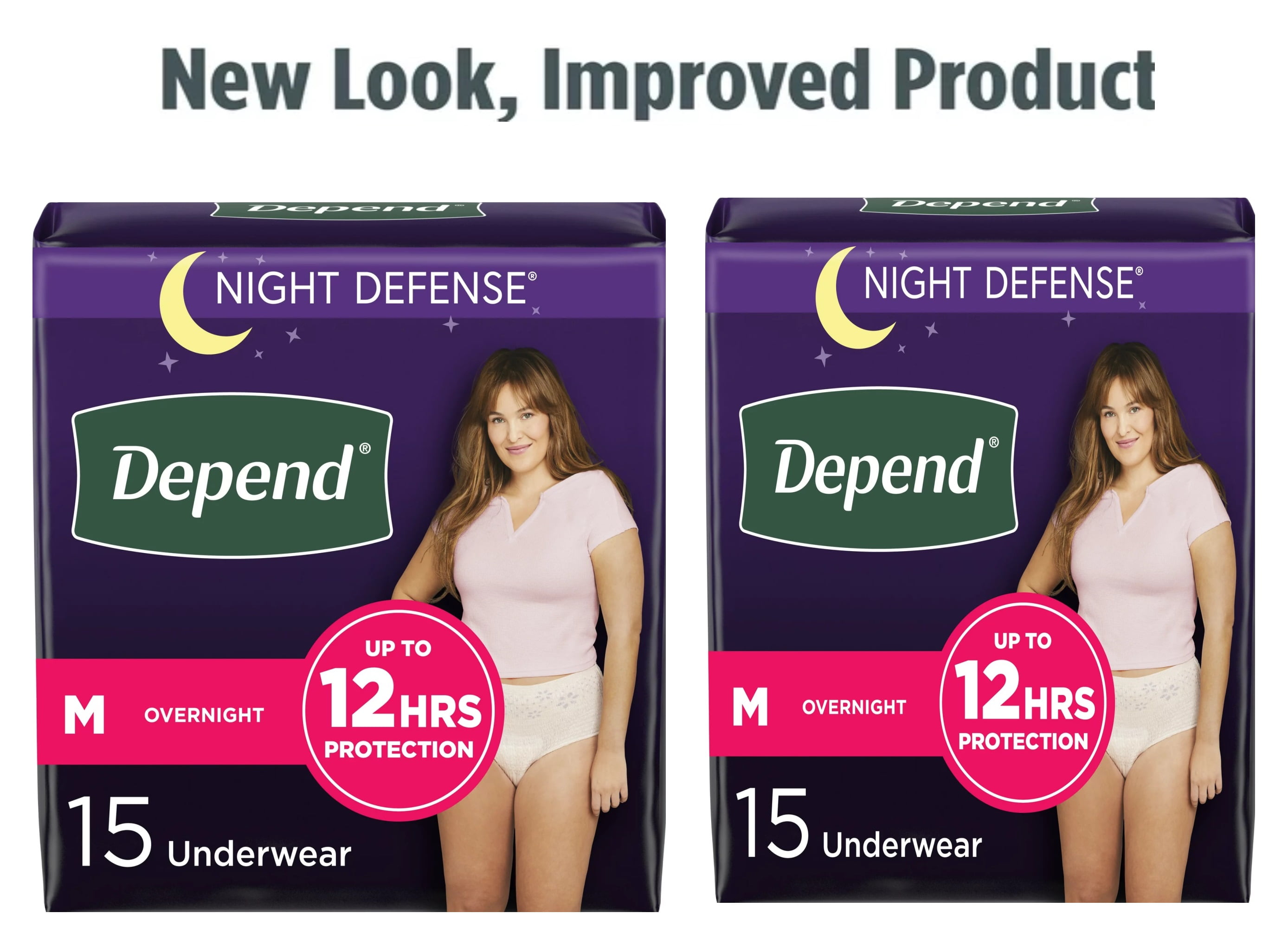 Depend Night Defense Adult Incontinence Underwear for Women, Overnight, M, Blush, 15 Count . 2 ...