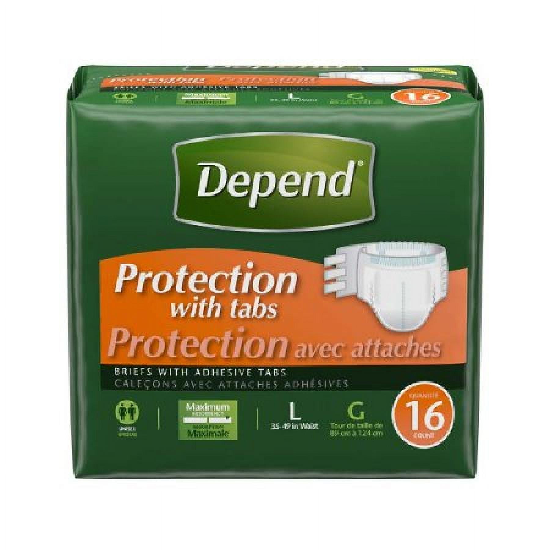 Depend Heavy Incontinence Protection Briefs with Tabs, Large/X-Large ...