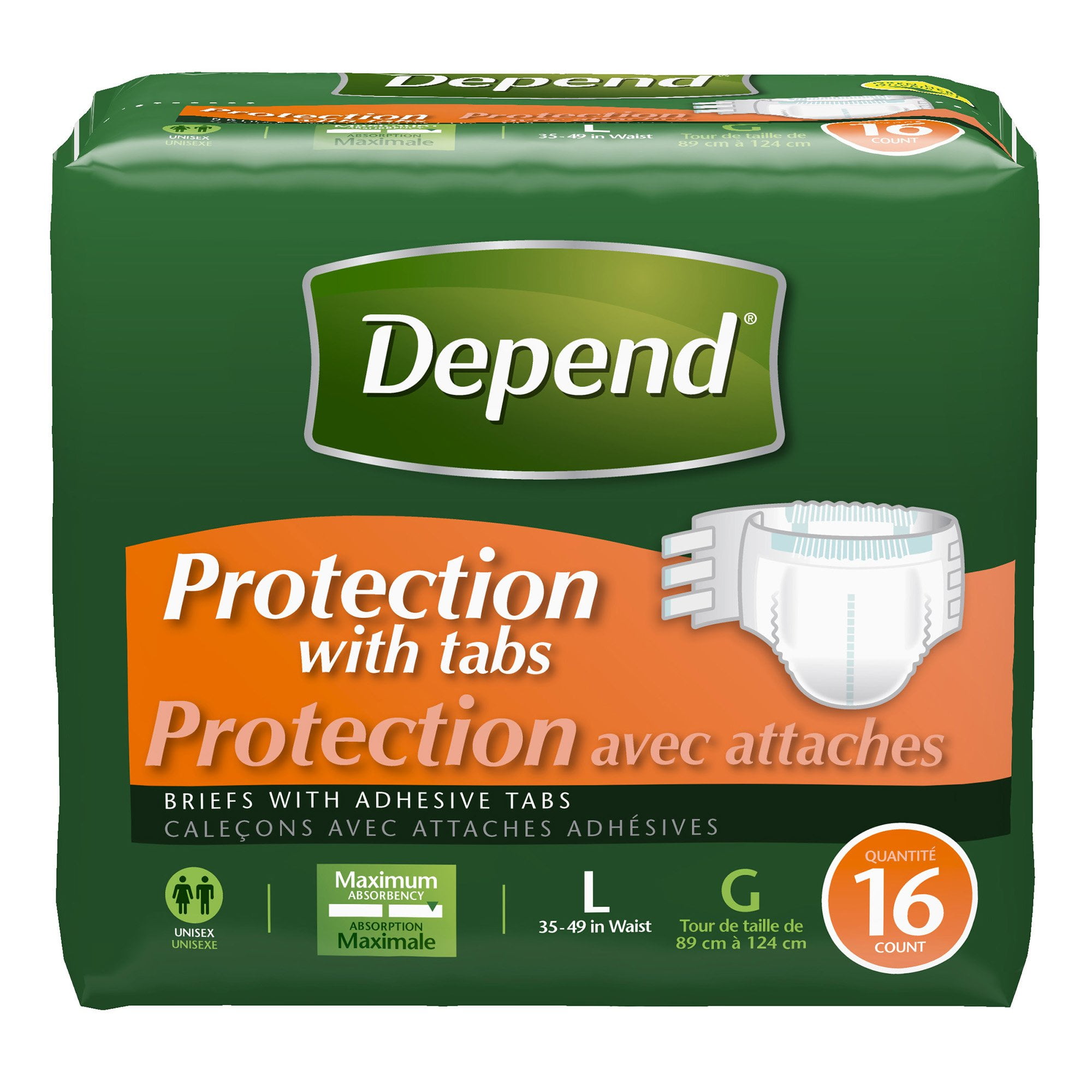 Depend Protection with Tabs Maximum Absorbency, Large, 16 Count(Pack of ...